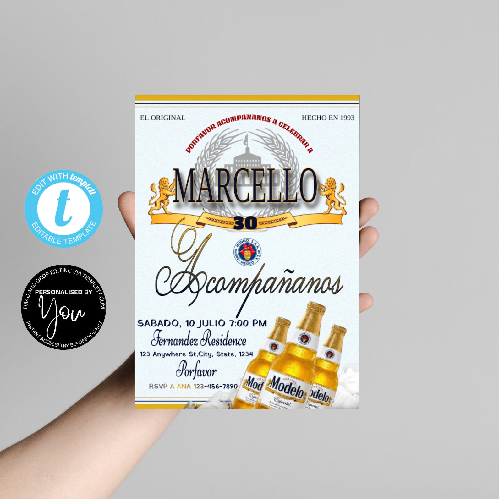 Modelo Beer Invitation Spanish & English, Digital Download, Modelo ...