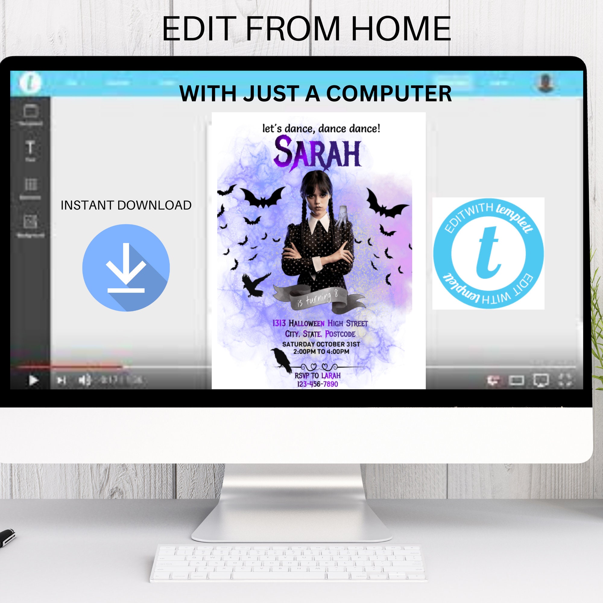 Editable Digital Wednesday Addams Birthday Invitation Self-editable 5x7 ...