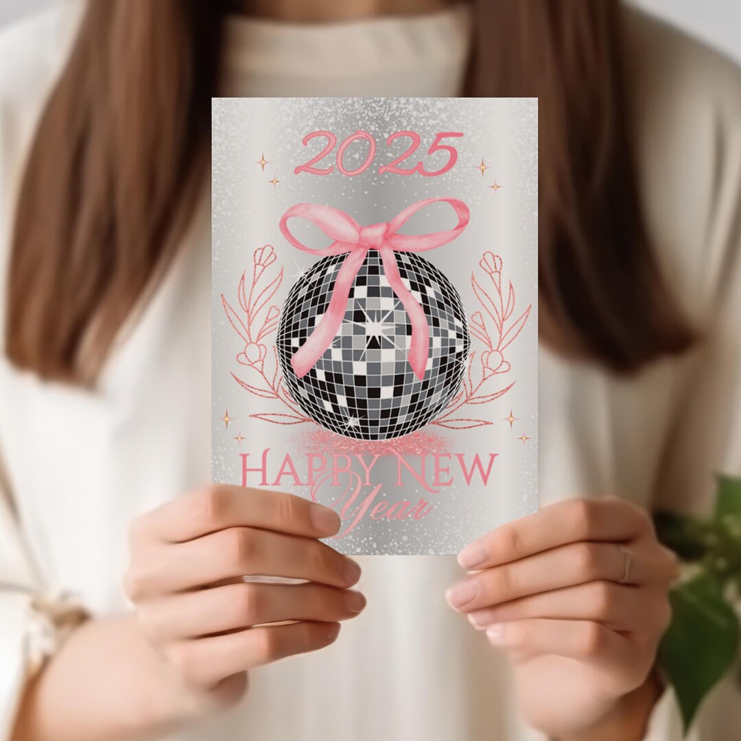 Editable Happy New Year 2025 Disco Coquette Ball. 2025 New Year’s Card ...