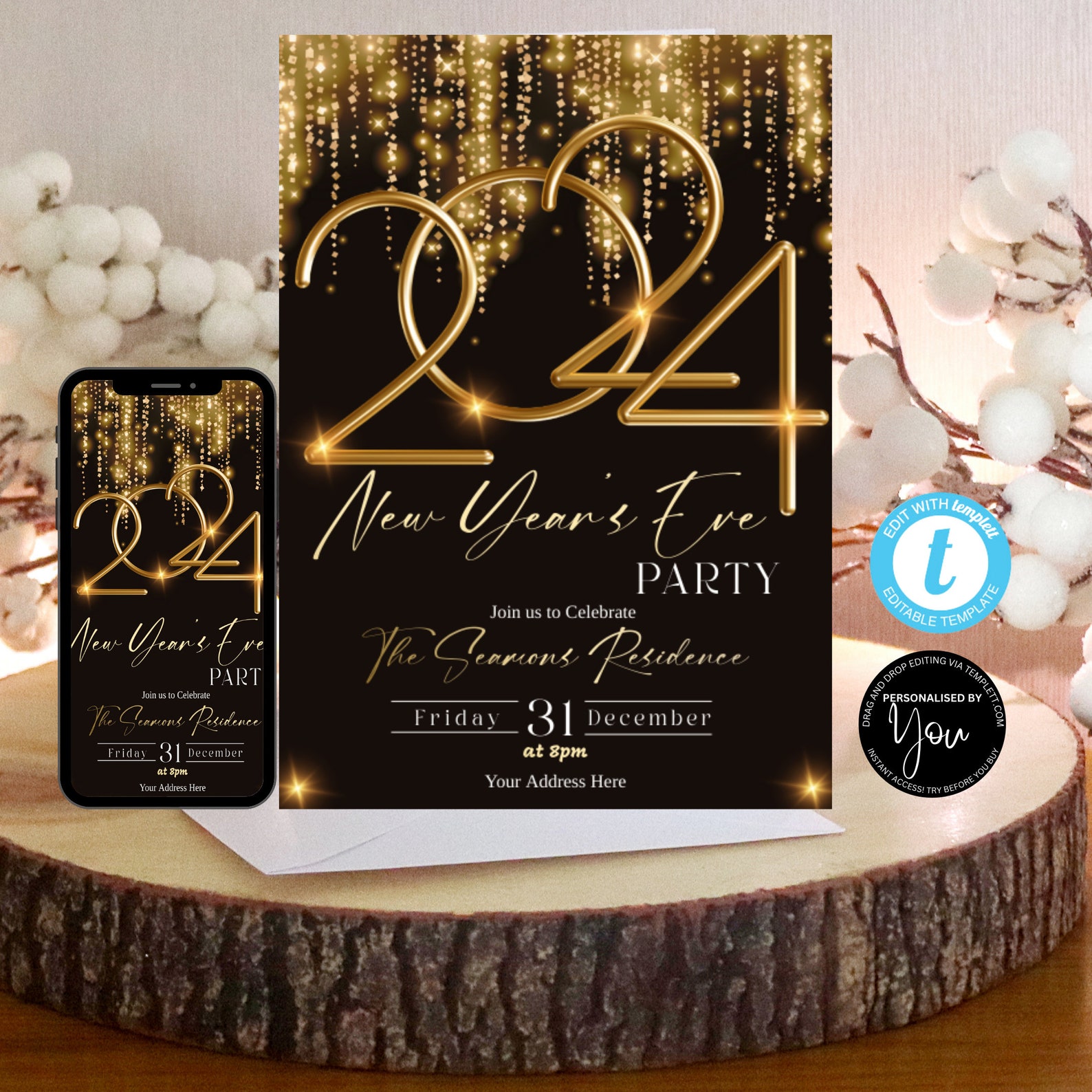 Editable New Years Eve Party Invitation. 2024 New Years Party Invite ...