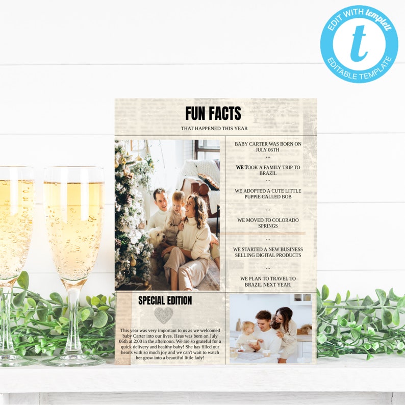 Newspaper Christmas Cards With Photo, Holiday Card Template, Holiday ...