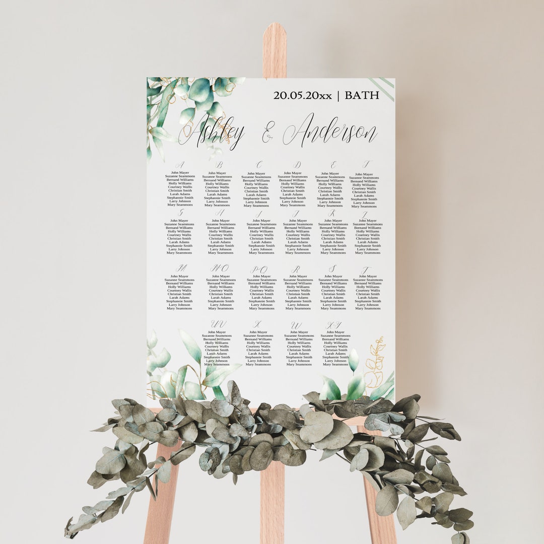 Greenery Seating Chart, Wedding Seating Chart, Alphabetical Seating ...