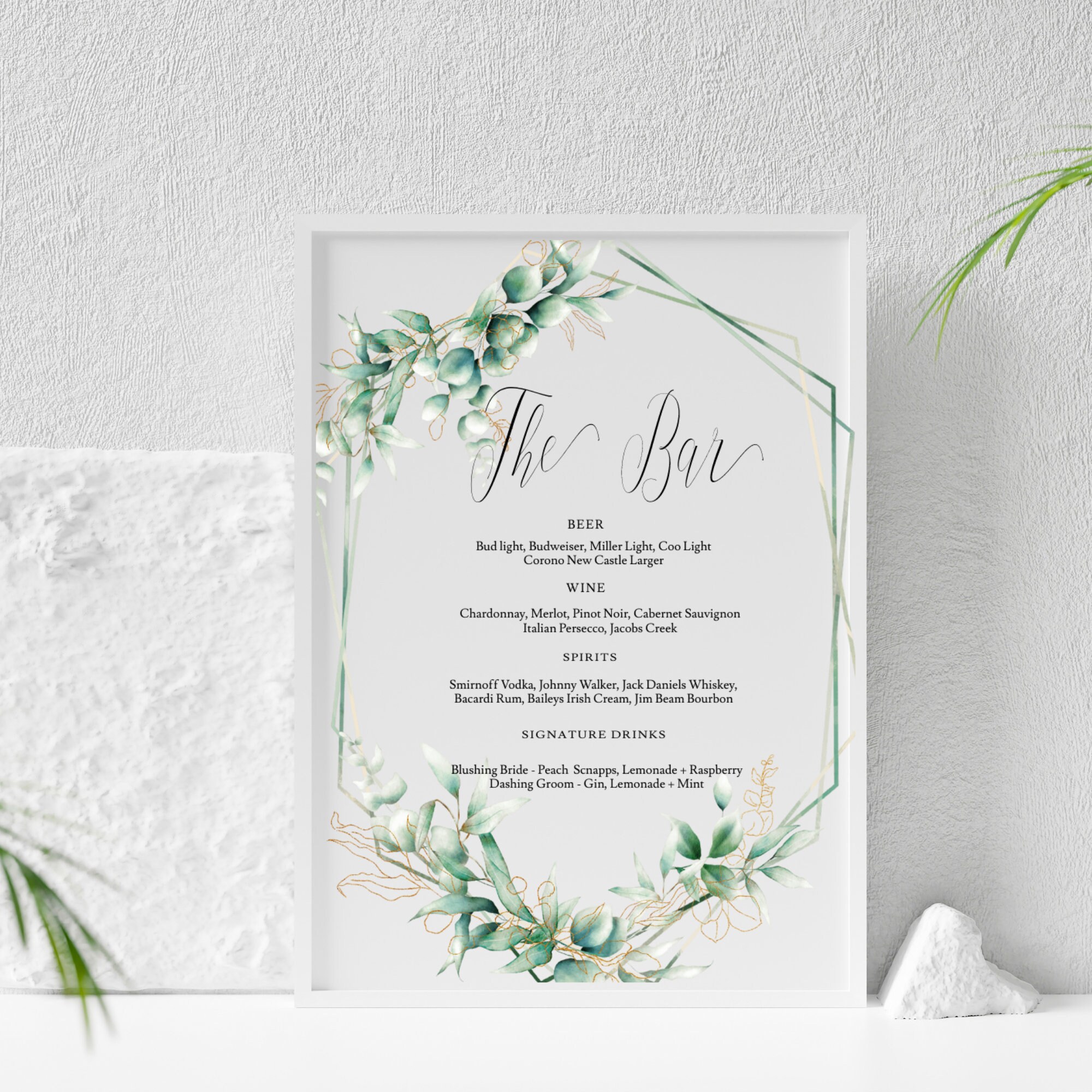 Greenery Bar Menu Sign, Greenery Bar Sign Template, Printable Bar Menu ...