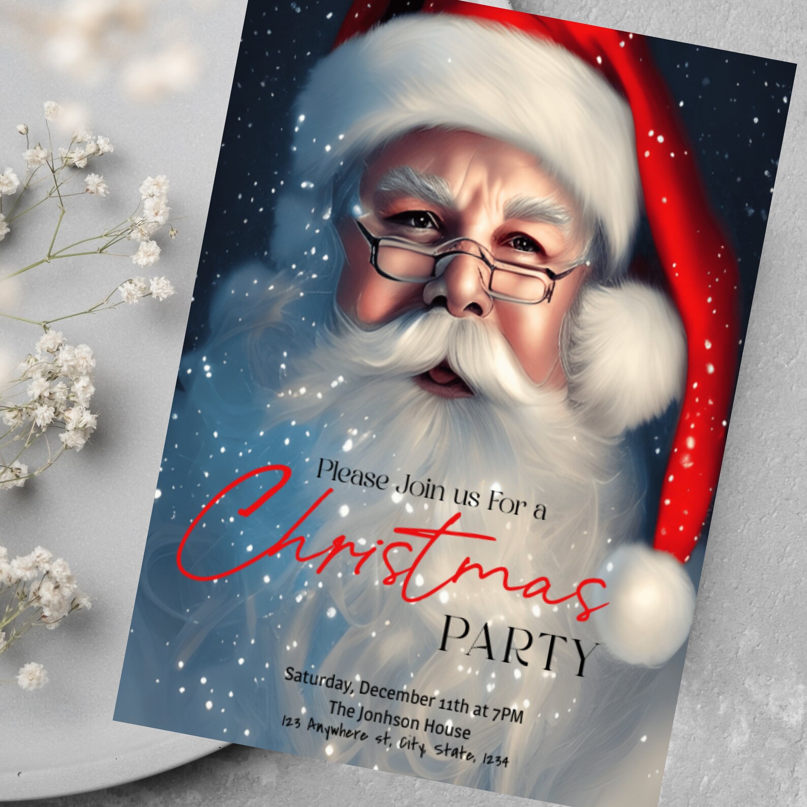 Santa Christmas Party Invitation Editable Template. Digital Invite ...