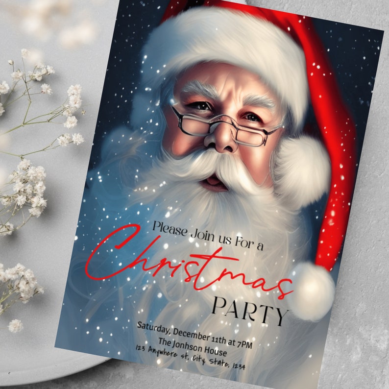 Santa Christmas Party Invitation Editable Template. Digital Invite ...