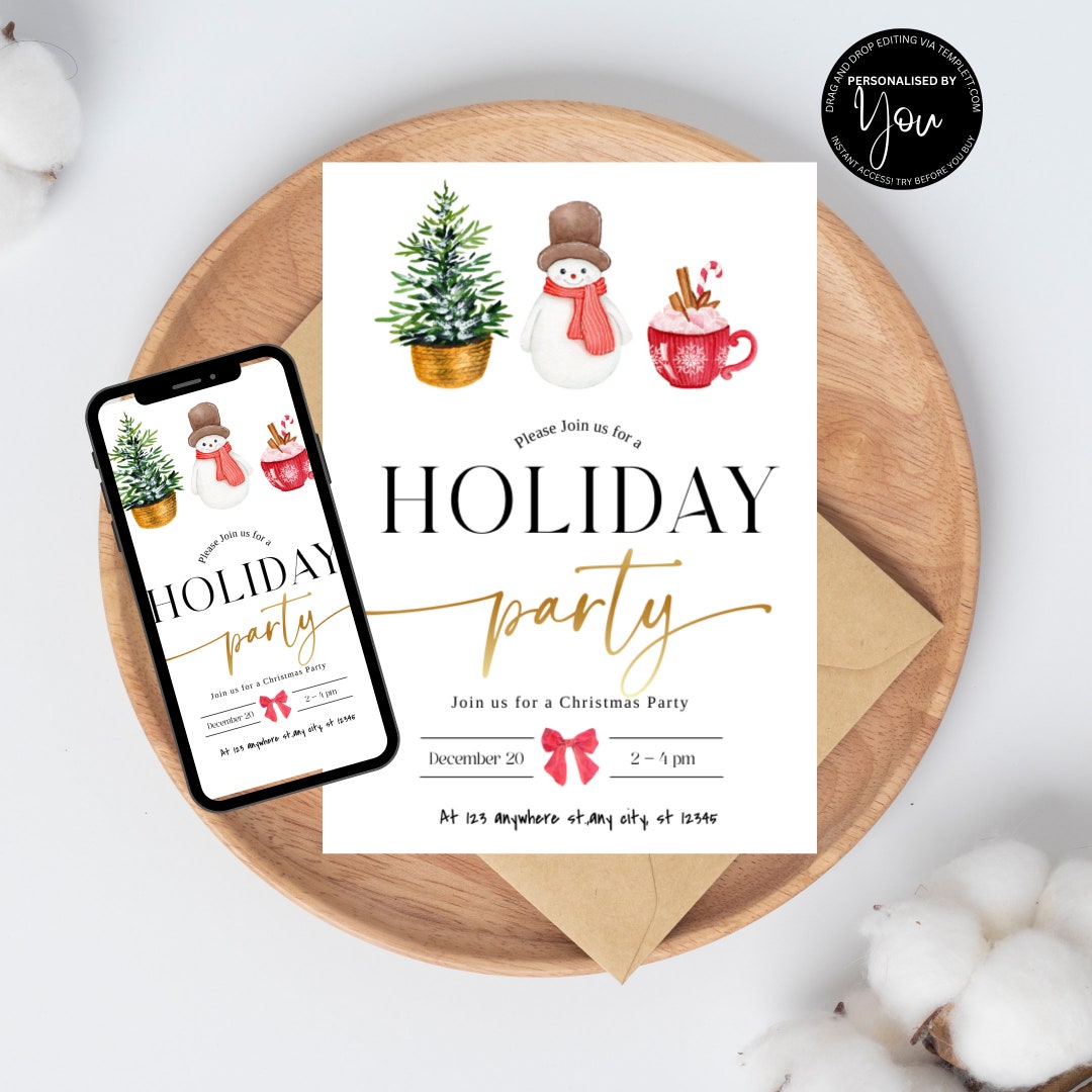 Holiday Party Invitation, Editable Party Invite, Winter Invitation ...