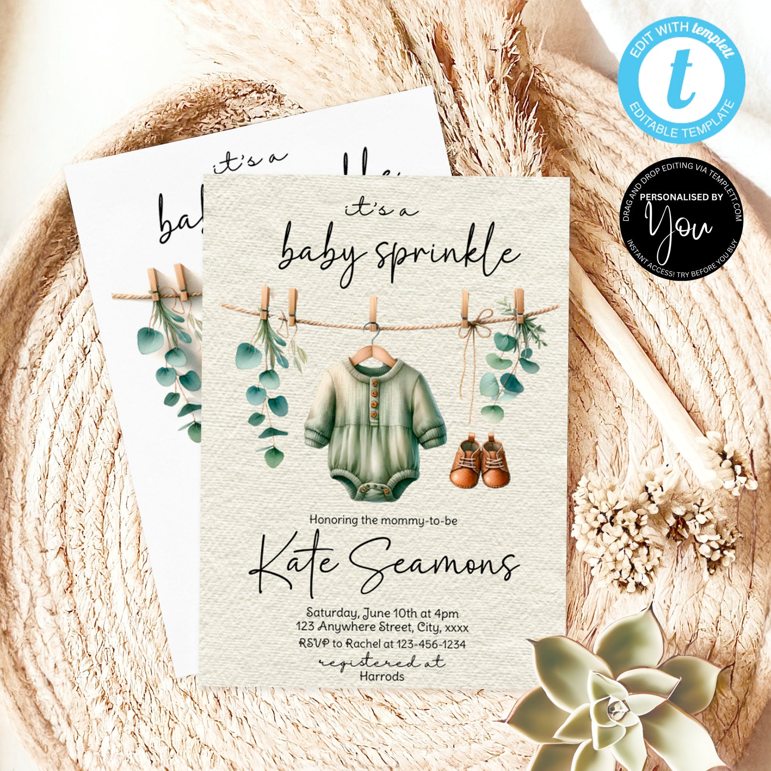 EDITABLE Baby Boy Sprinkle Invitation, Baby Sprinkle Invite, Boy ...