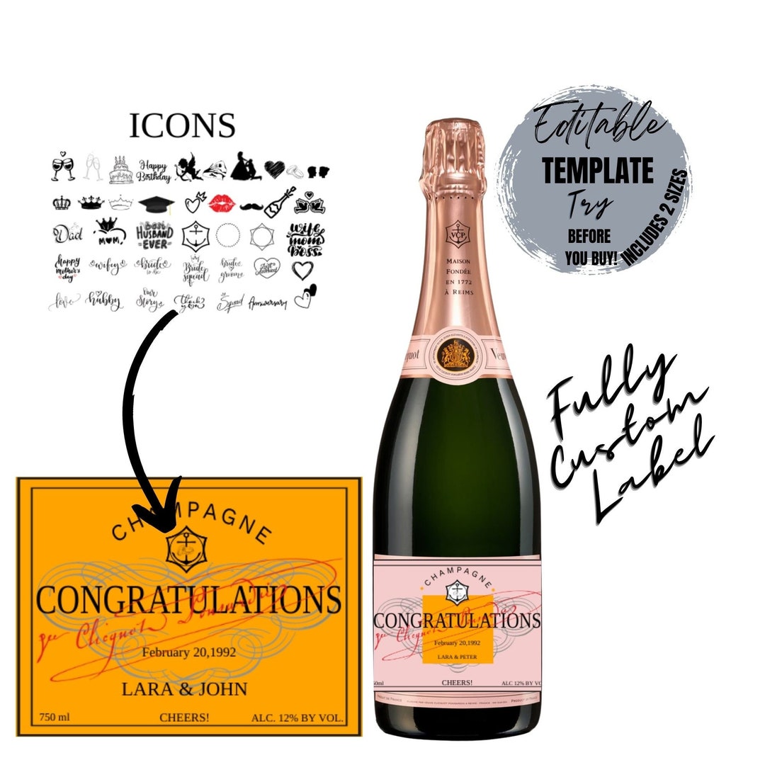 Printable, Custom Champagne Label, Digital Download, Champagne Bottle ...