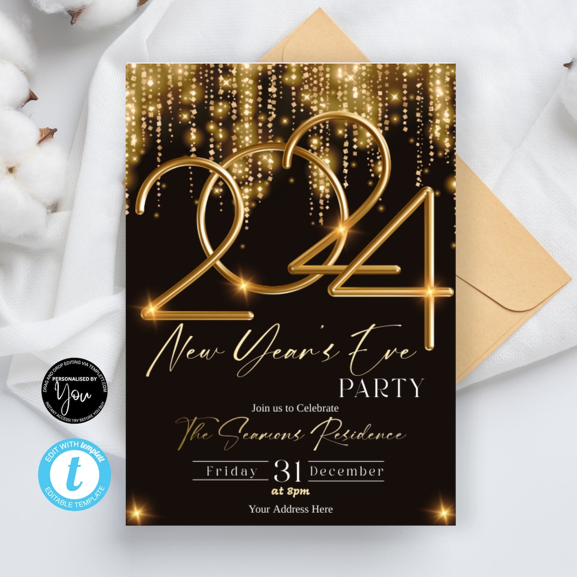 Editable New Years Eve Party Invitation. 2024 New Years Party Invite ...
