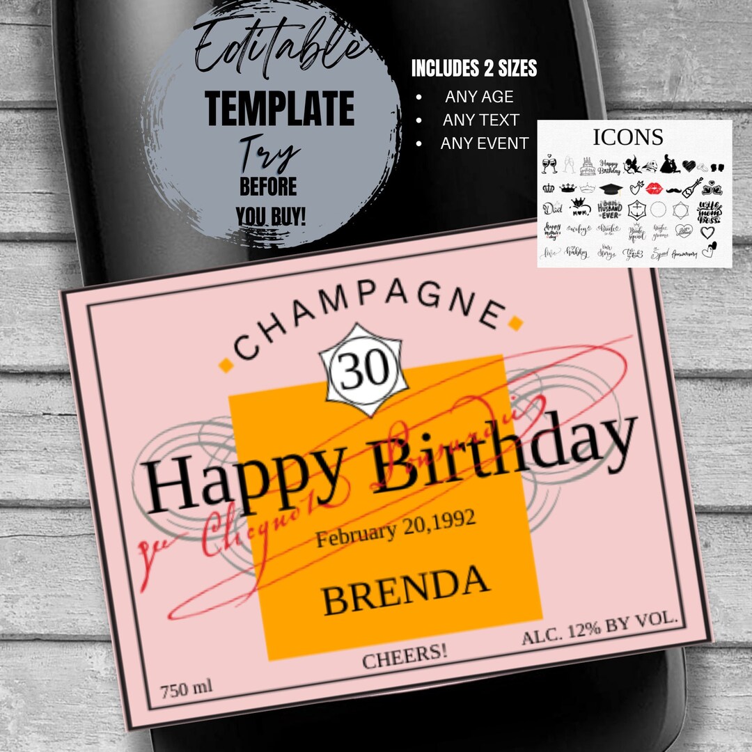 Printable, Custom Champagne Label, Digital Download, Champagne Bottle ...