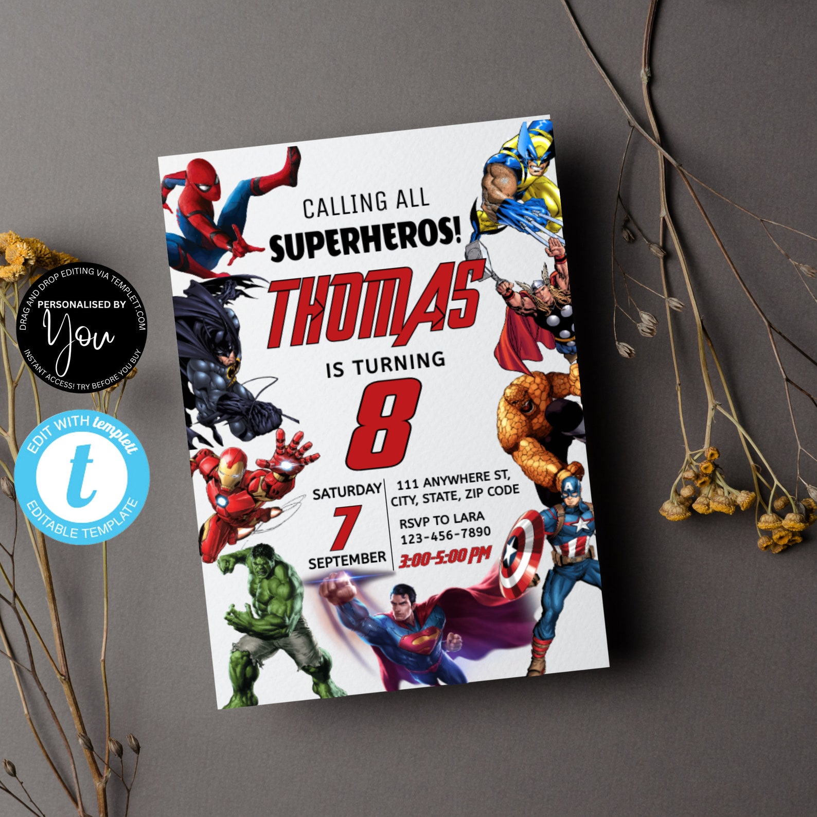 Superhero Birthday Invitation Template, Avengers Invitation, Superhero ...