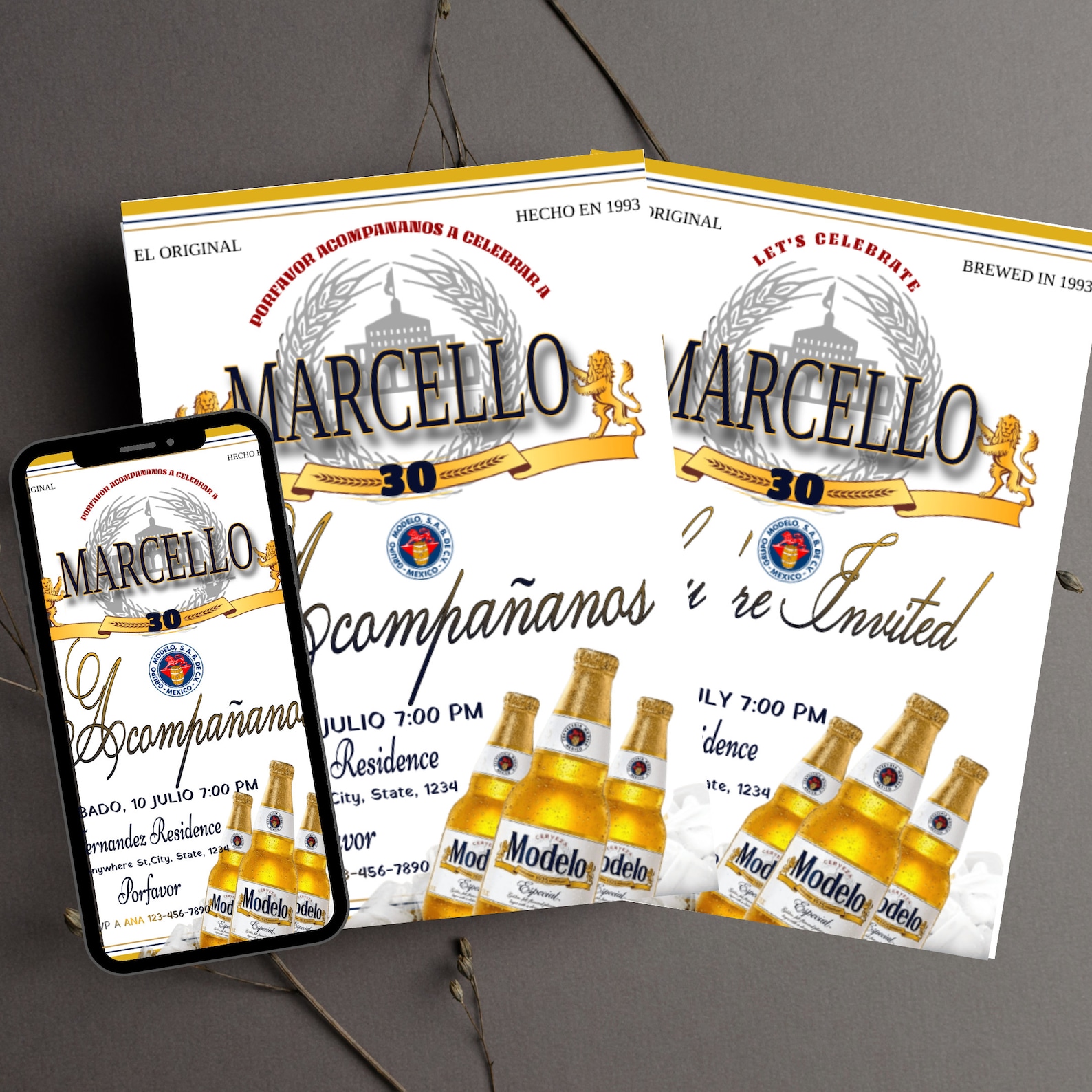 Modelo Beer Invitation Spanish & English, Digital Download, Modelo ...