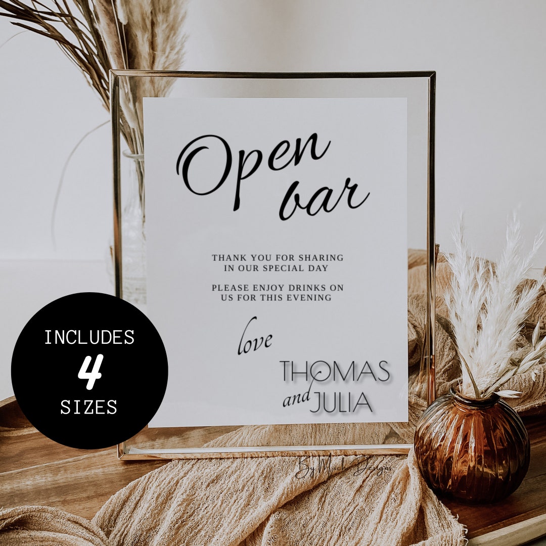 Printable Open Bar Sign, Funny Open Bar Sign, Modern Minimalist Wedding ...
