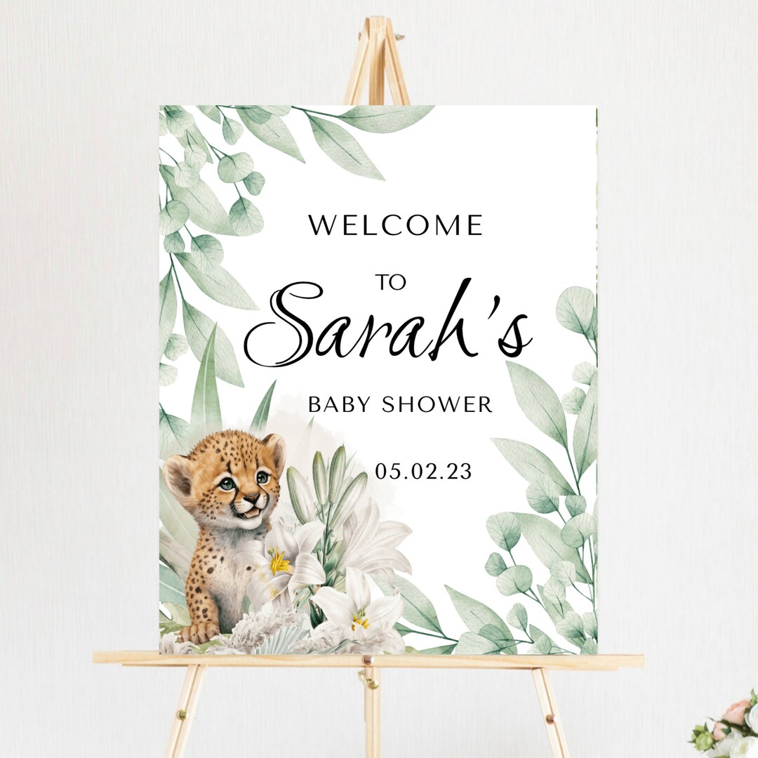 Baby Cheetah Baby Shower Welcome Sign, Wild One Baby Shower Poster ...