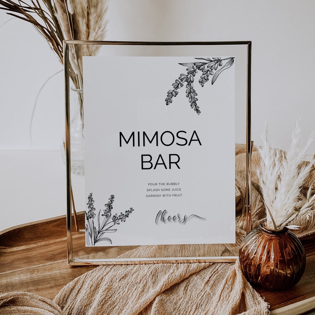 Mimosa Bar Sign, Bridal Shower Mimosa Sign, Floral Wedding Sign, Floral ...