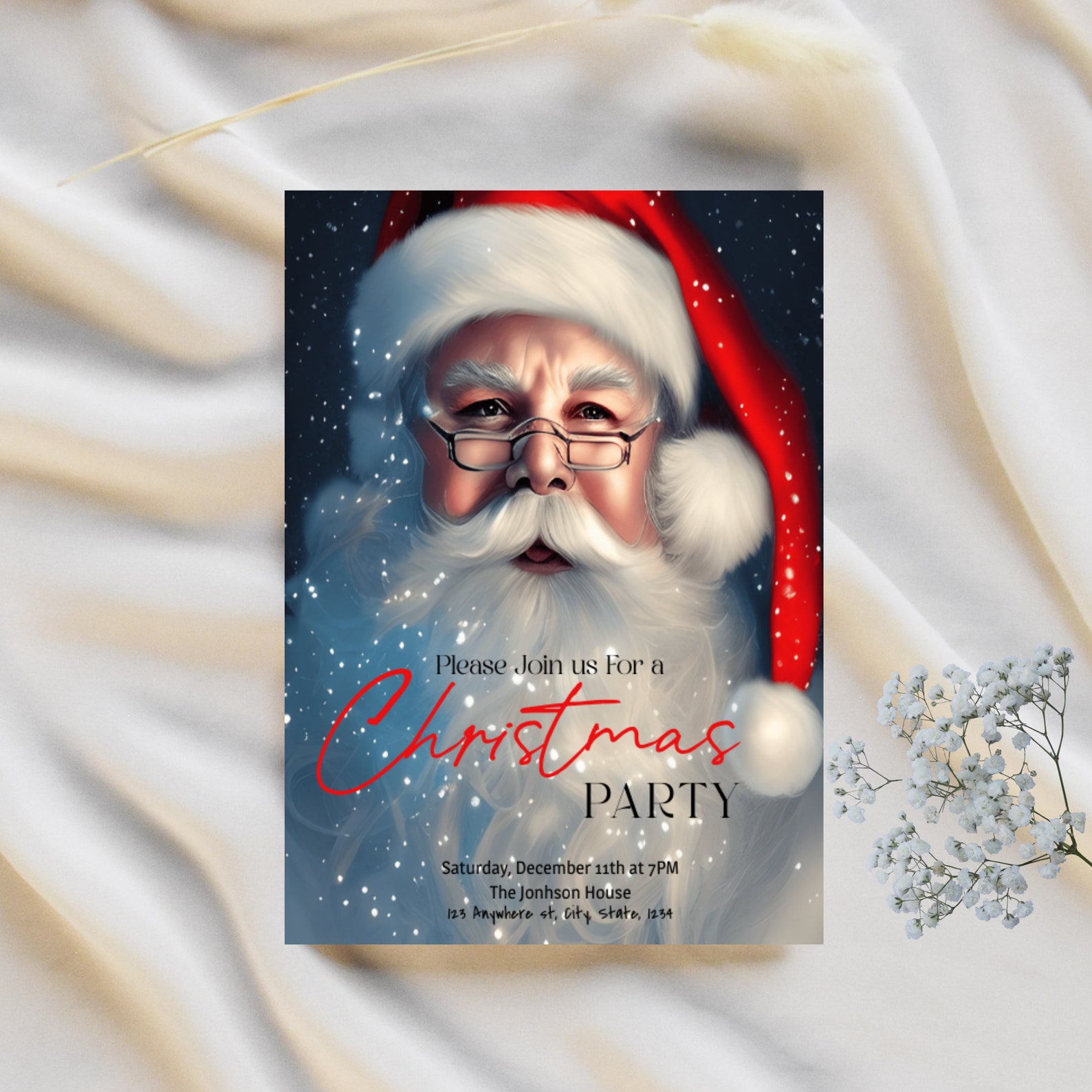 Santa Christmas Party Invitation Editable Template. Digital Invite ...