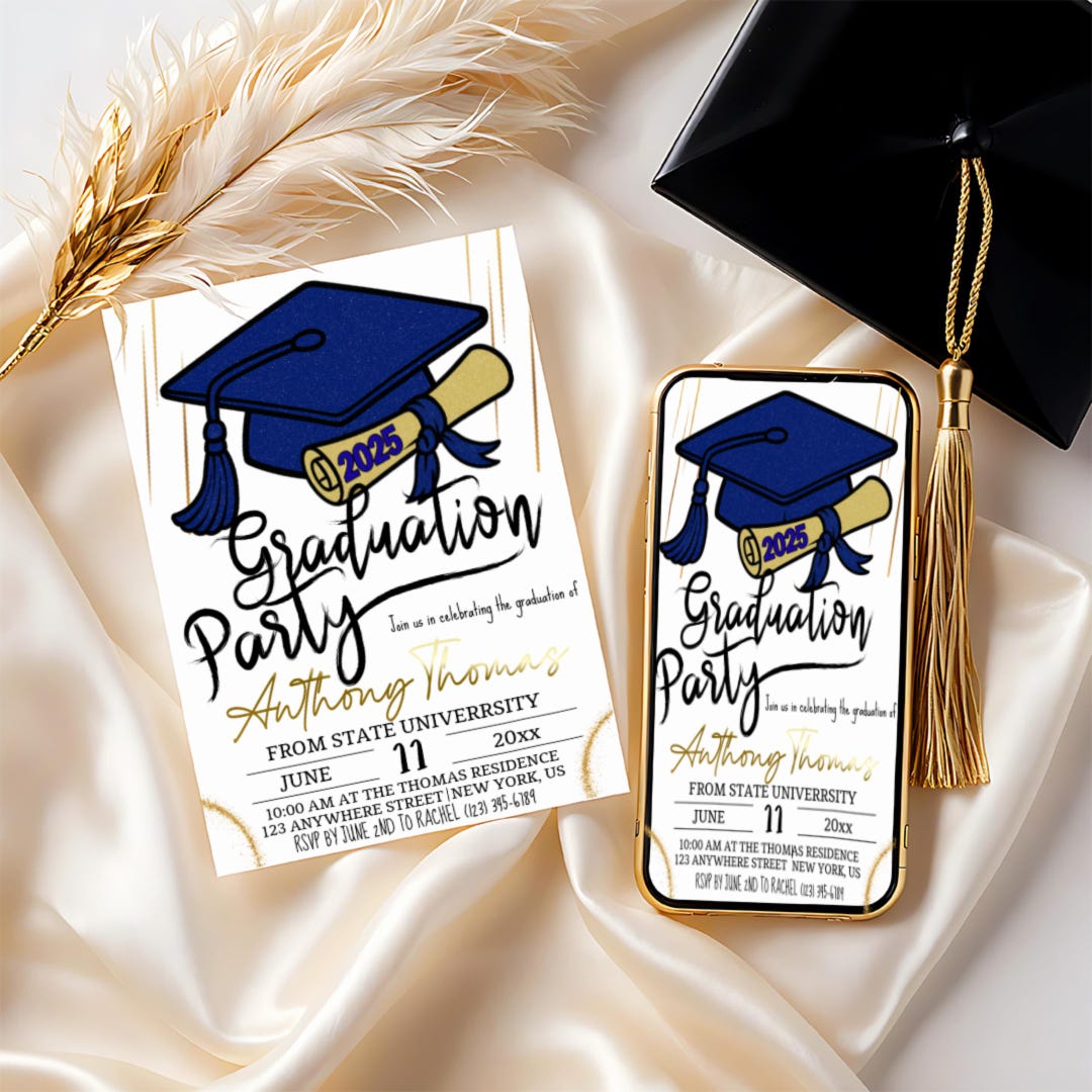 Graduation Party Invitation 5x7 & Digital Mobile Invite | Editable Grad ...