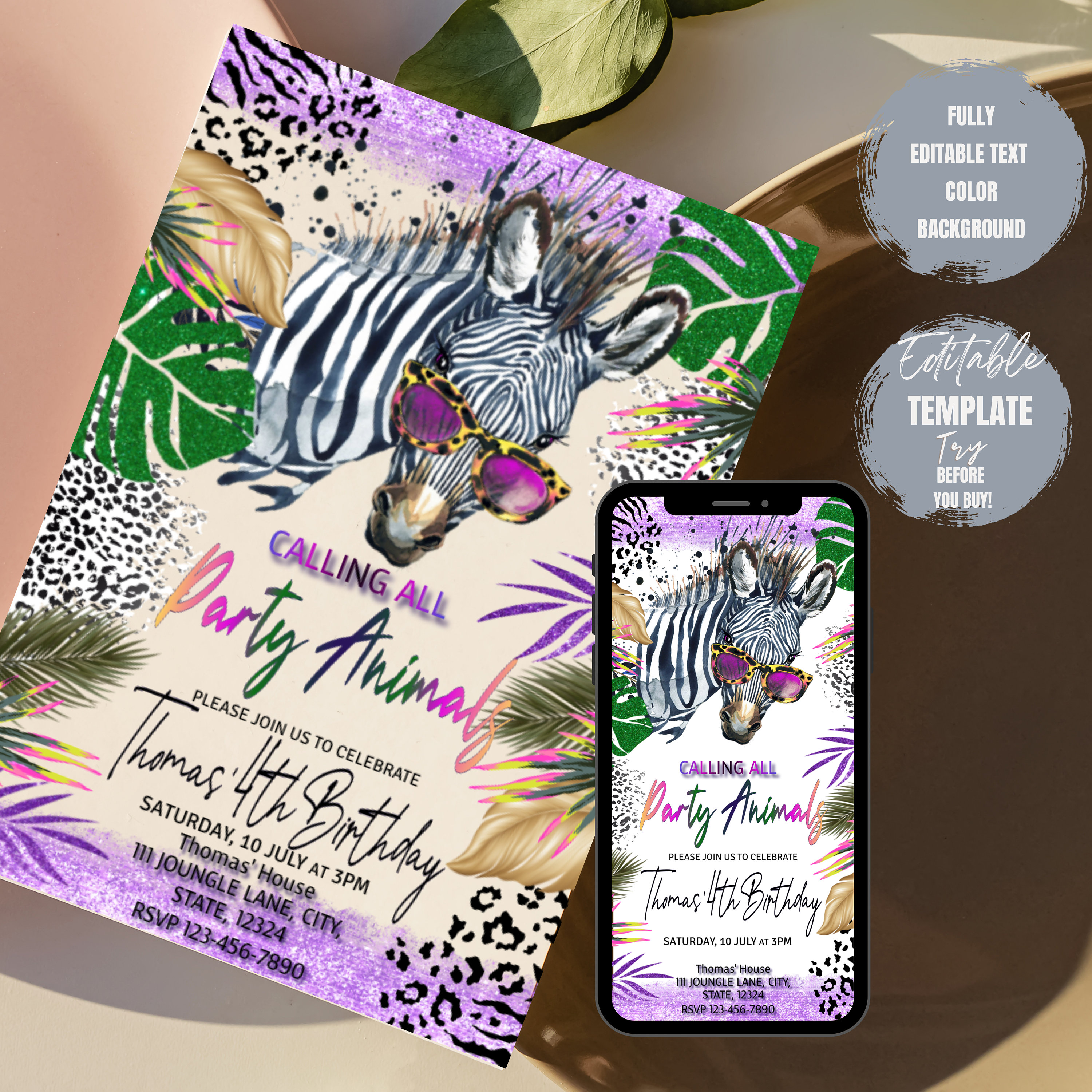 Zebra Birthday Invitation, Calling All Party Animal Birthday Invitation ...