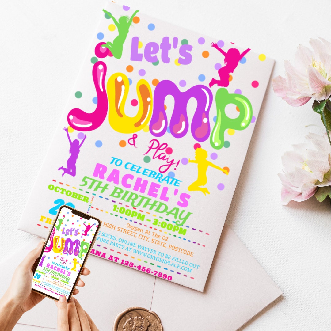 Jump Invitation Editable Jump Birthday Invite Trampoline Party Bounce ...