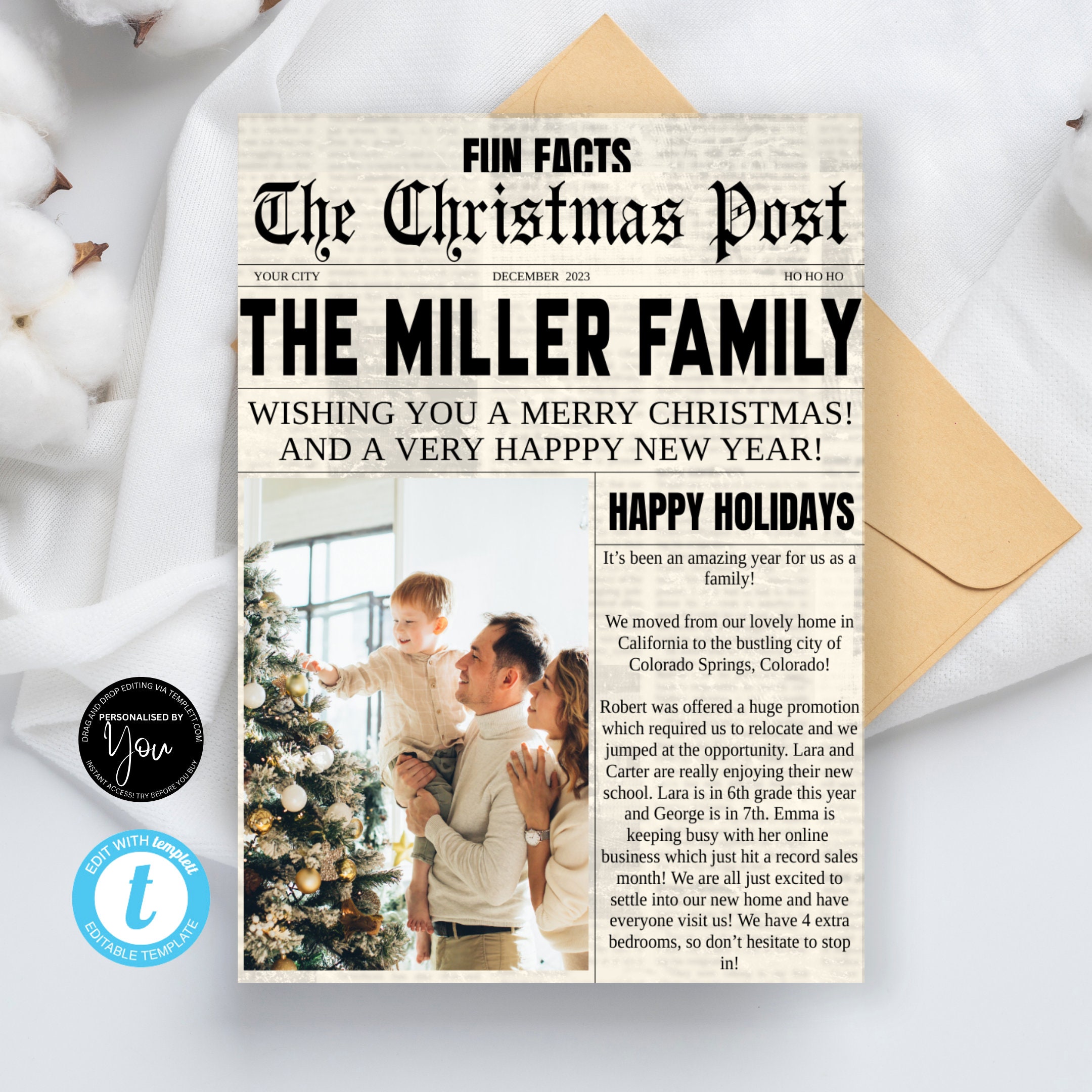 Newspaper Christmas Cards With Photo, Holiday Card Template, Holiday ...