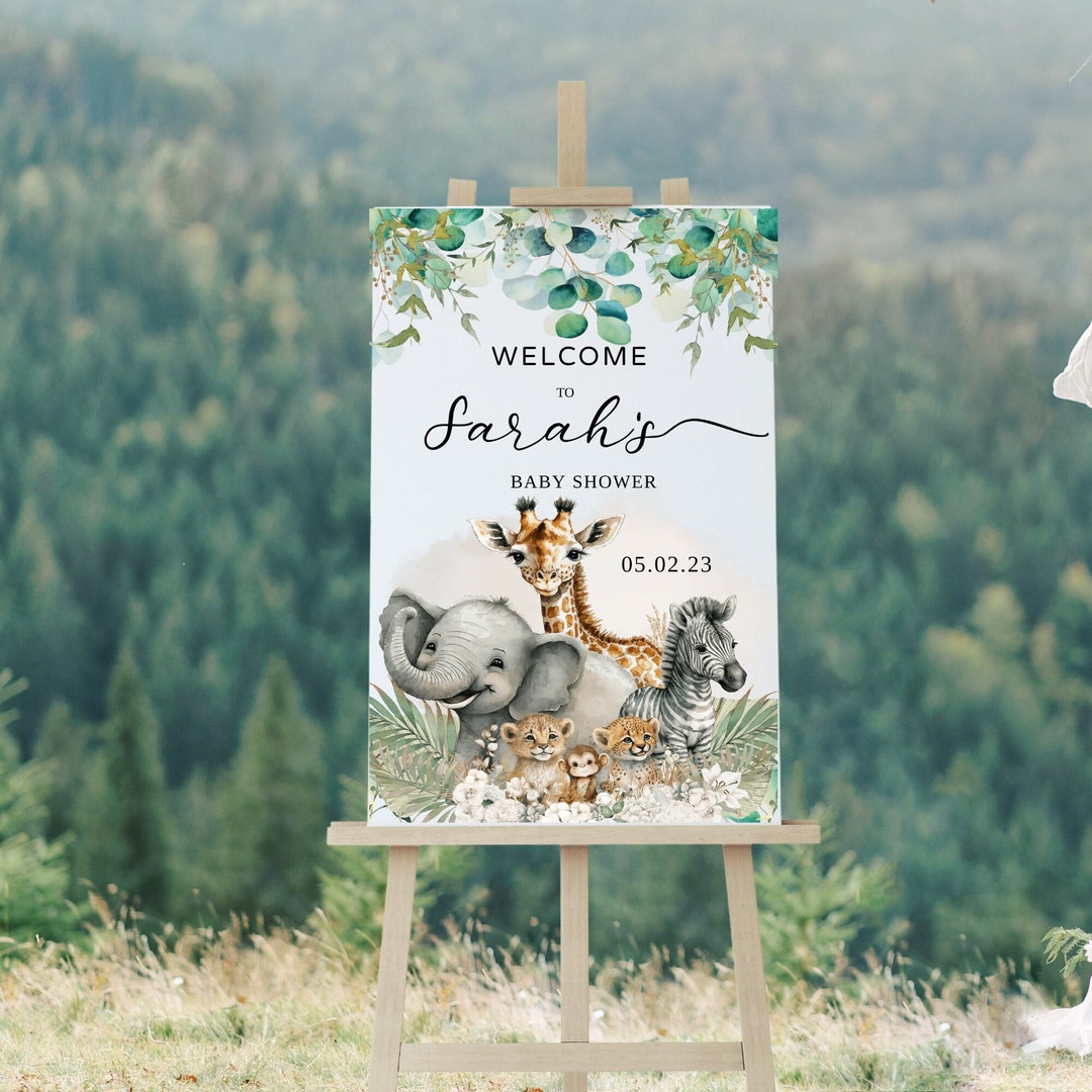 Safari Jungle Baby Shower Welcome Sign, Wild One Baby Shower Poster ...