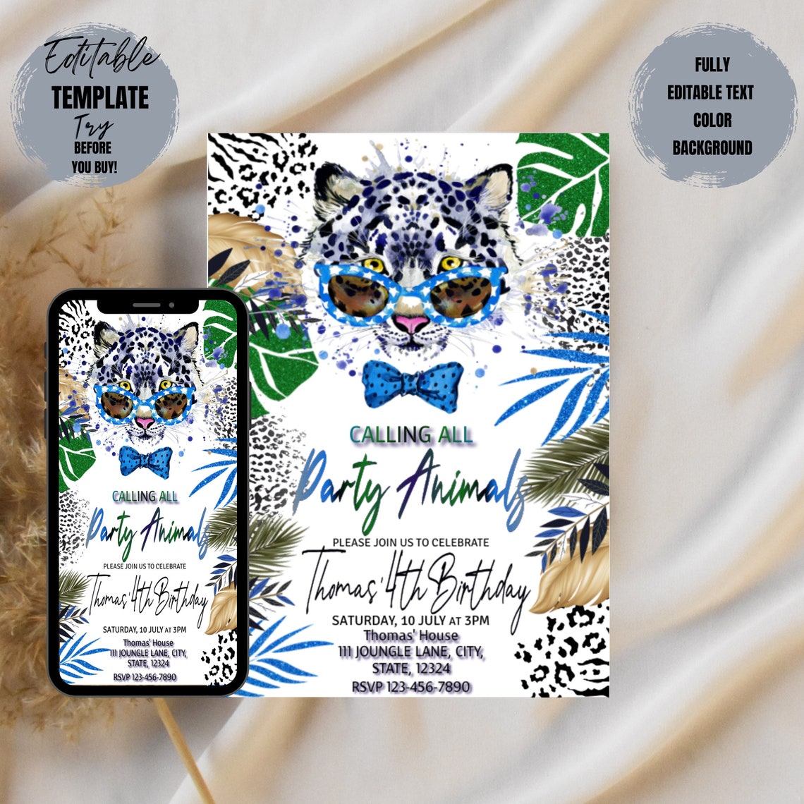 Cheetah Birthday Invitation Calling All Party Animals - Etsy
