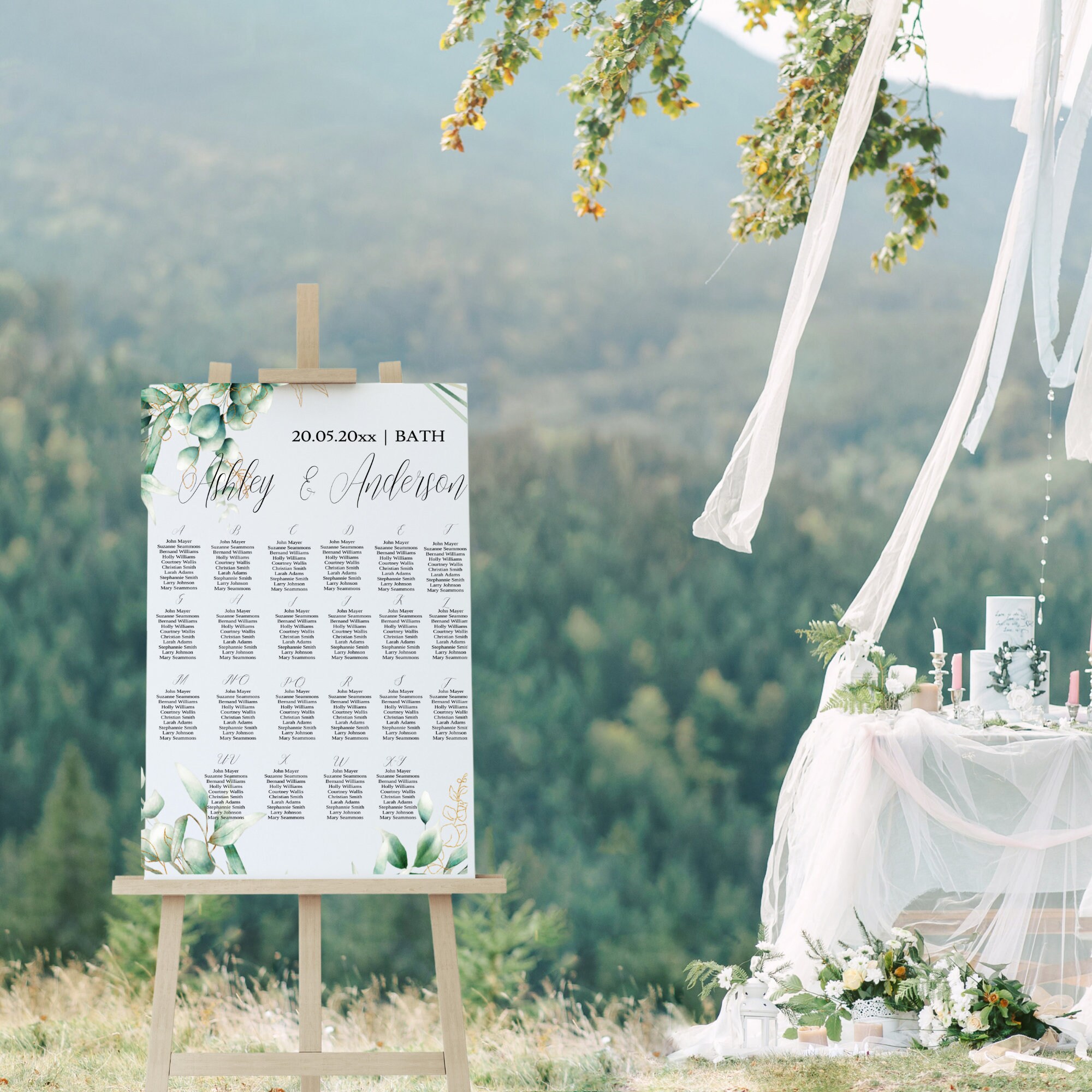 Greenery Seating Chart, Wedding Seating Chart, Alphabetical Seating ...