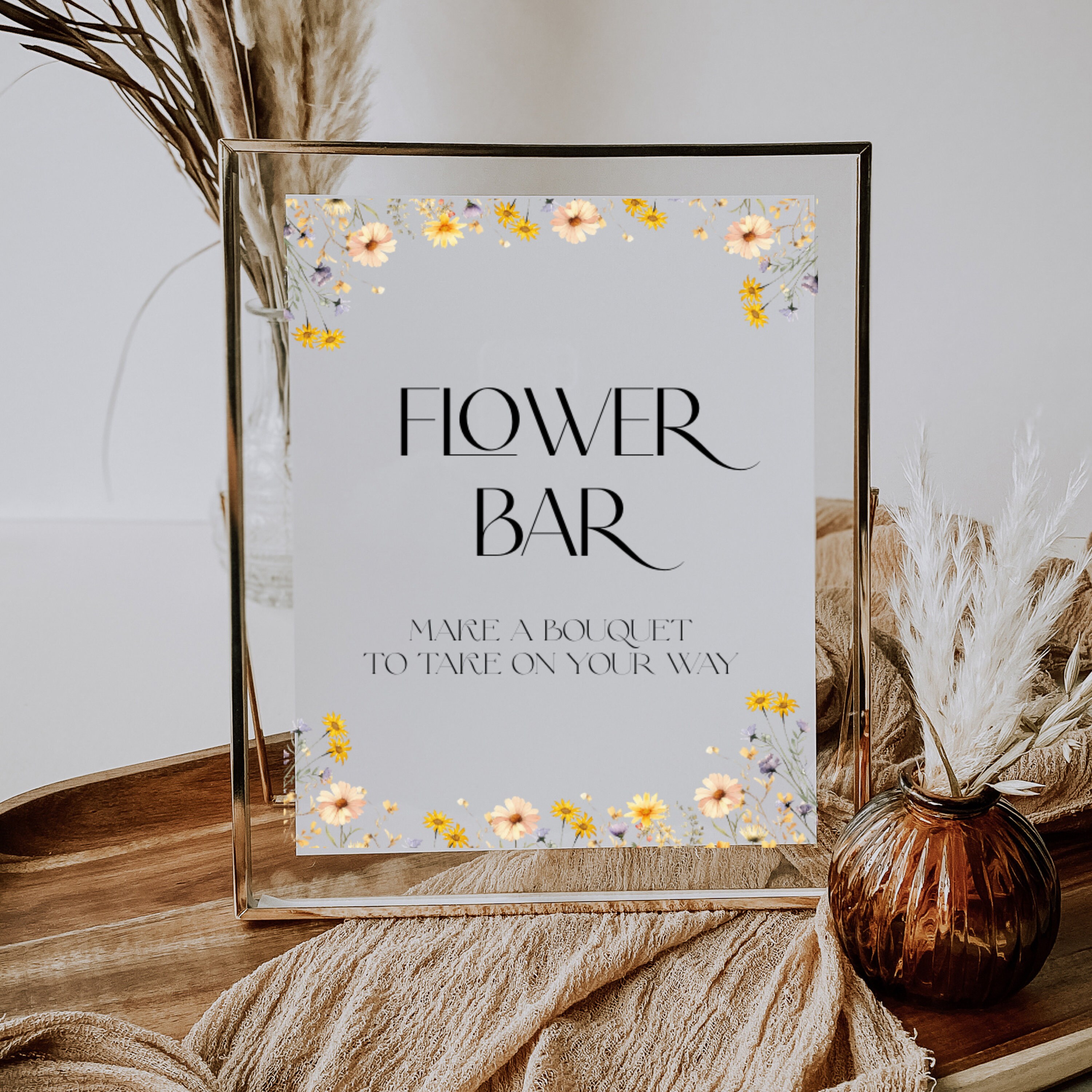 Flower Bar Sign, Floral Bridal Shower Sign, Flower Bar Sign Template ...
