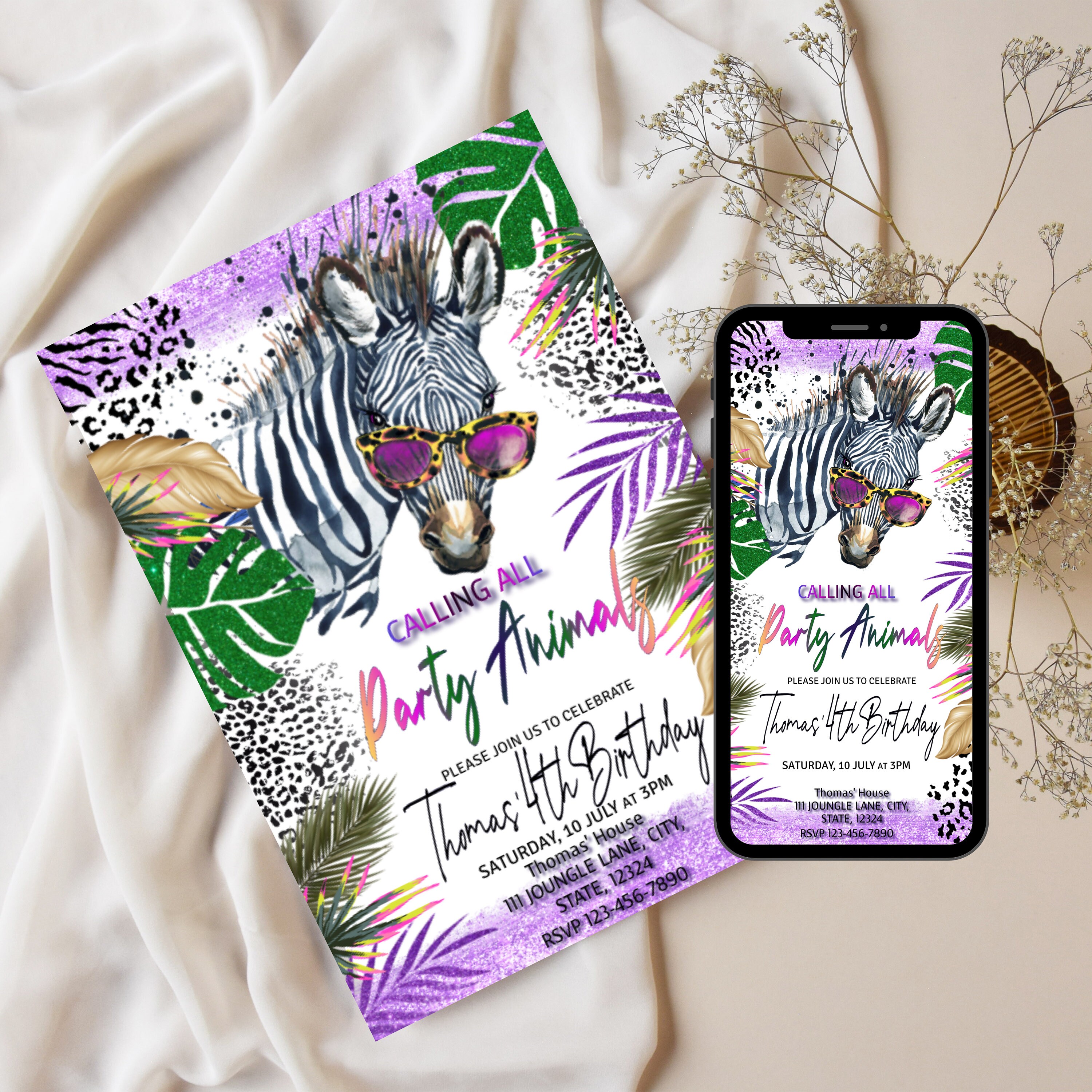 Zebra Birthday Invitation, Calling All Party Animal Birthday Invitation ...