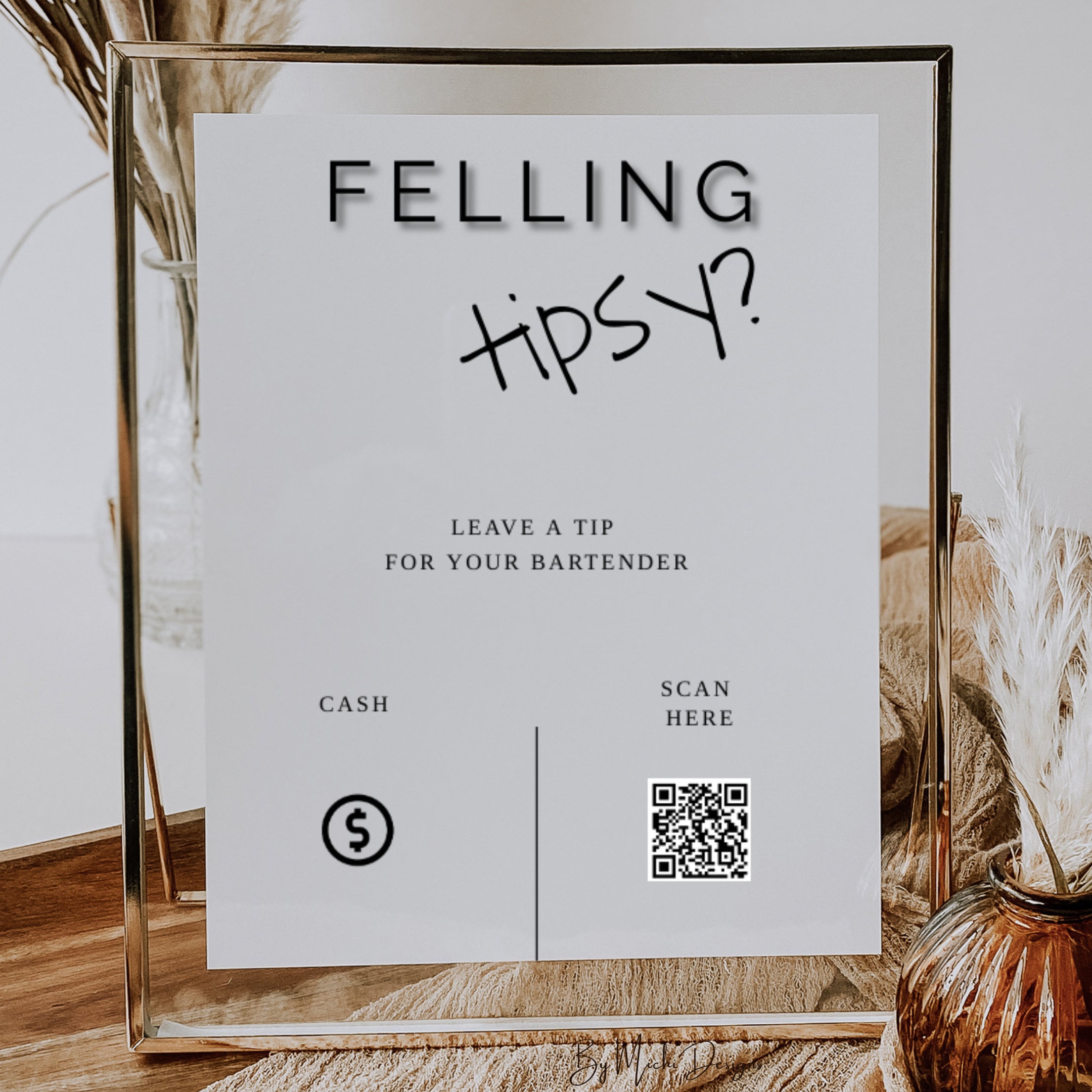 Tip Your Bartender Sign Template, QR Code Sign, Scan to Pay, Venmo ...