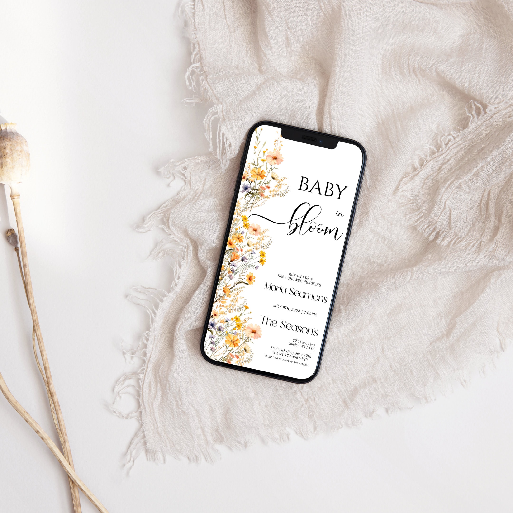 EDITABLE Baby in Bloom E-vite, E-vite Baby Shower Invitation ...