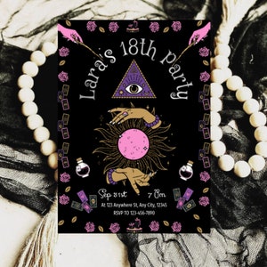 Editable Digital Crystal Ball Witchy Birthday Invitation Self-editable ...