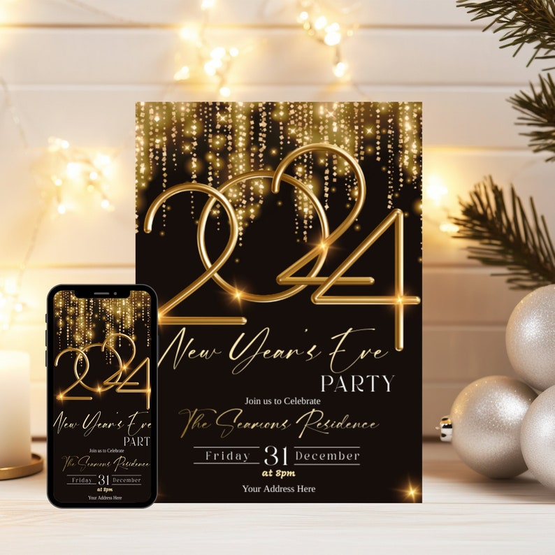 Editable New Years Eve Party Invitation. 2024 New Years Party Invite ...