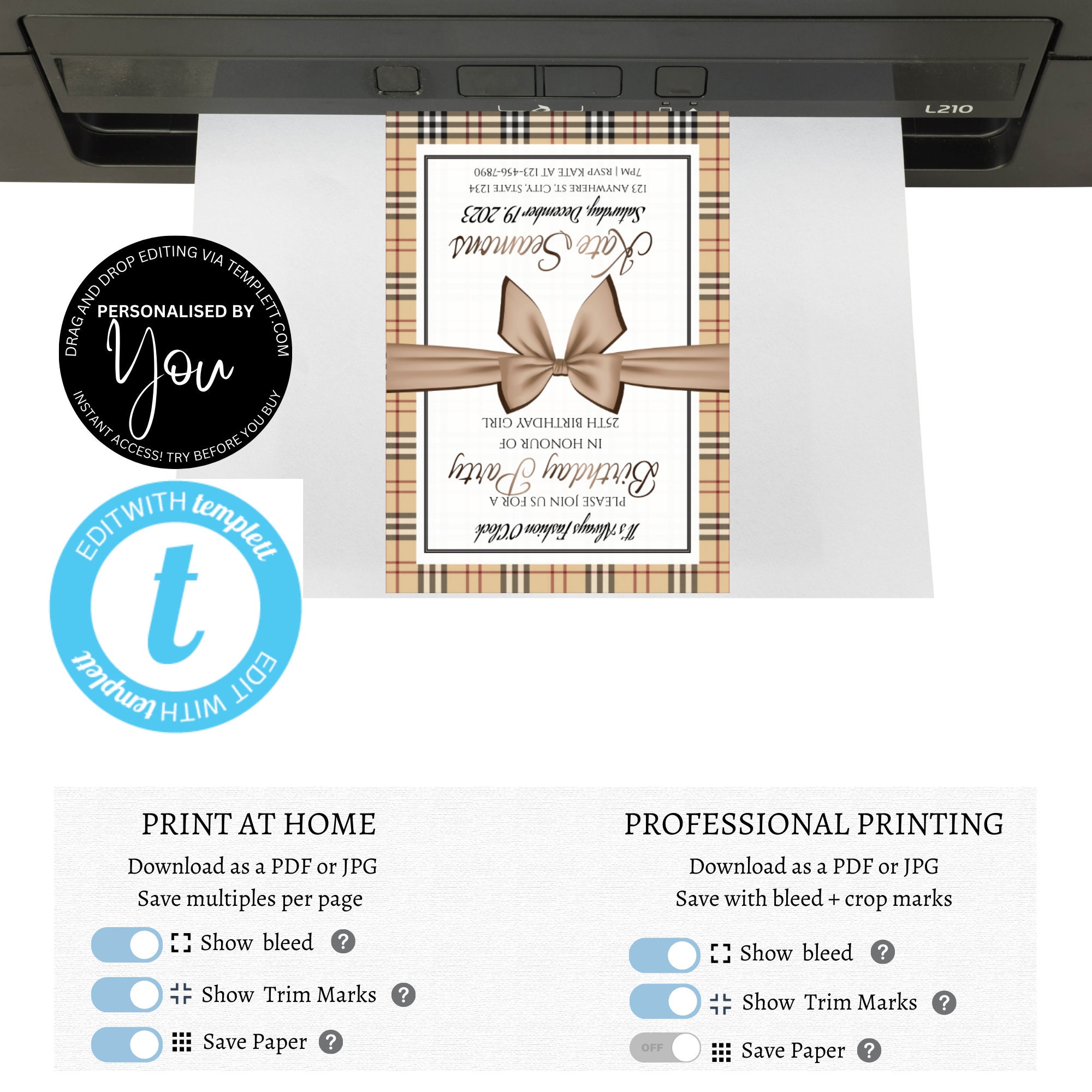 Classy & Chic Birthday Party Invitation Template for Her, Designer ...