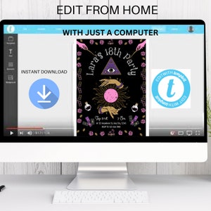 Editable Digital Crystal Ball Witchy Birthday Invitation Self-editable ...