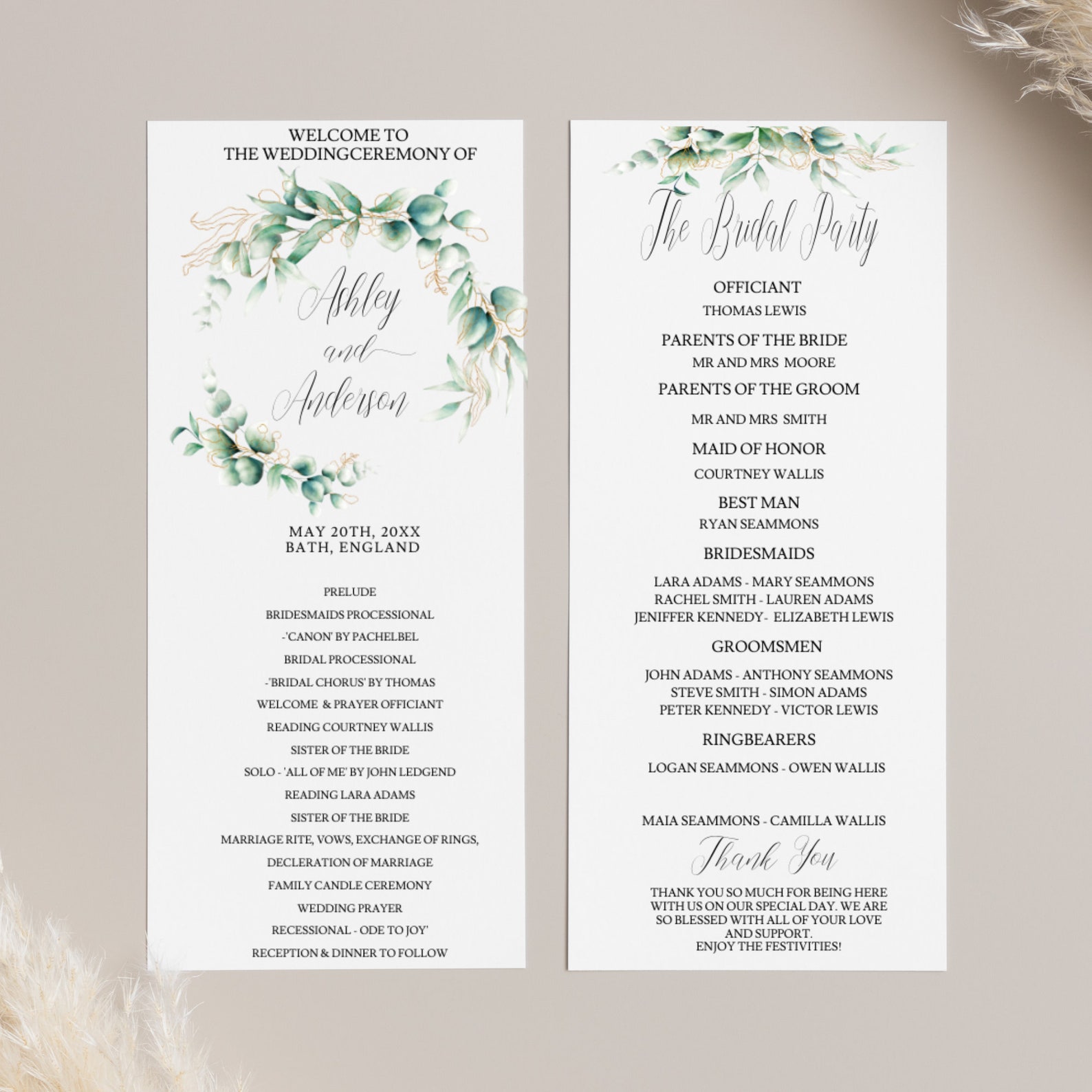 Greenery Wedding Program, Printable Wedding Ceremony Program, Geometric ...