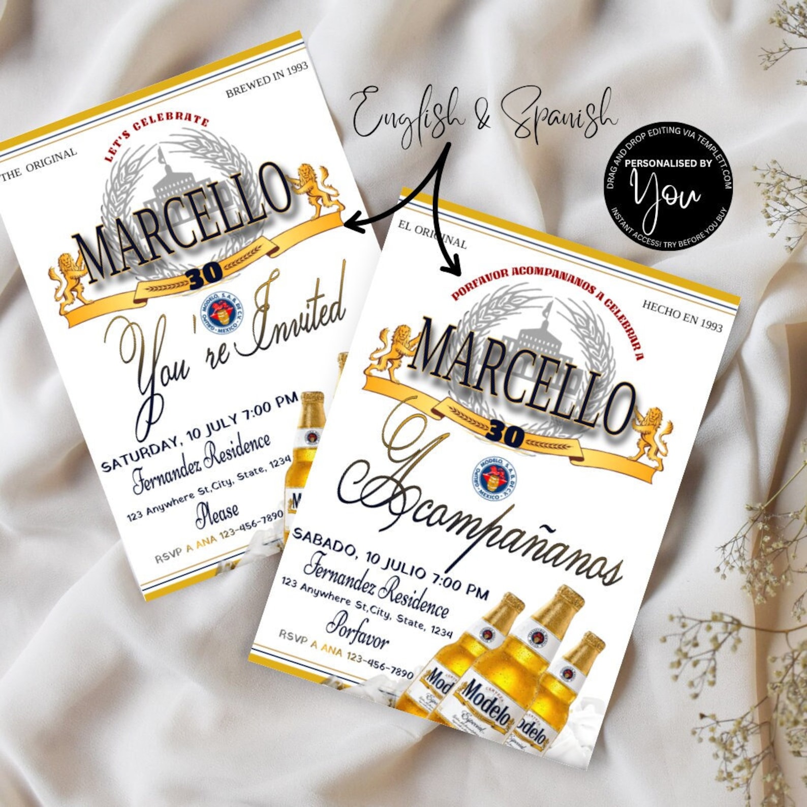 Modelo Beer Invitation Spanish & English, Digital Download, Modelo ...