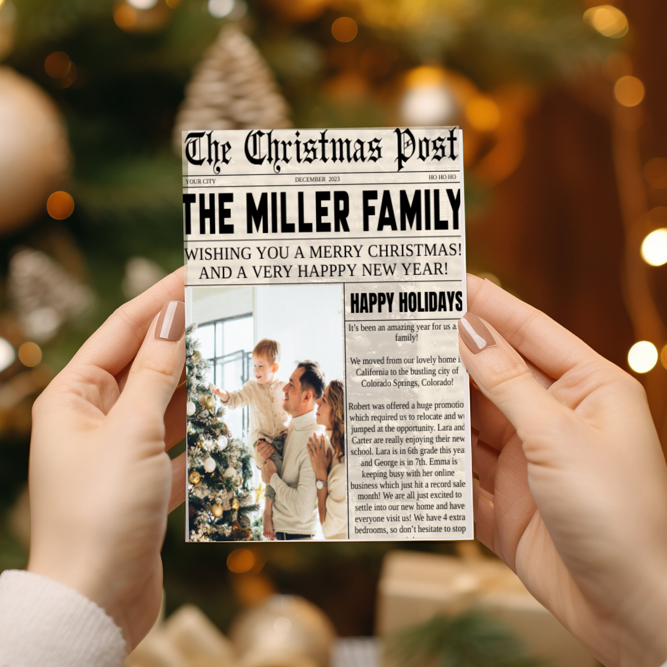 Newspaper Christmas Cards With Photo, Holiday Card Template, Holiday ...