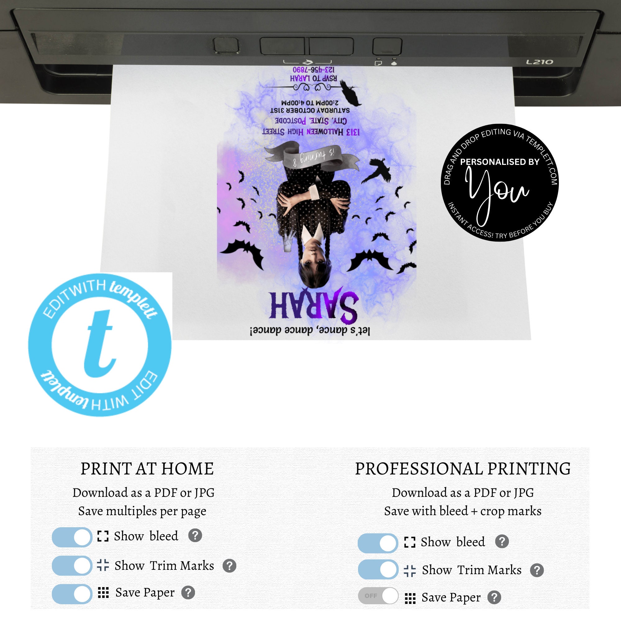 Editable Digital Wednesday Addams Birthday Invitation Self-editable 5x7 ...