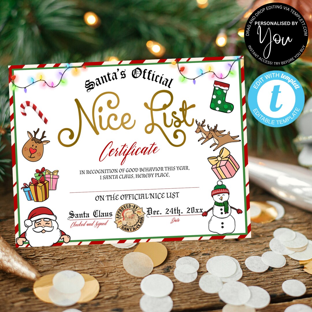 Official Nice List Certificate From Santa, Letter From Santa, Printable ...