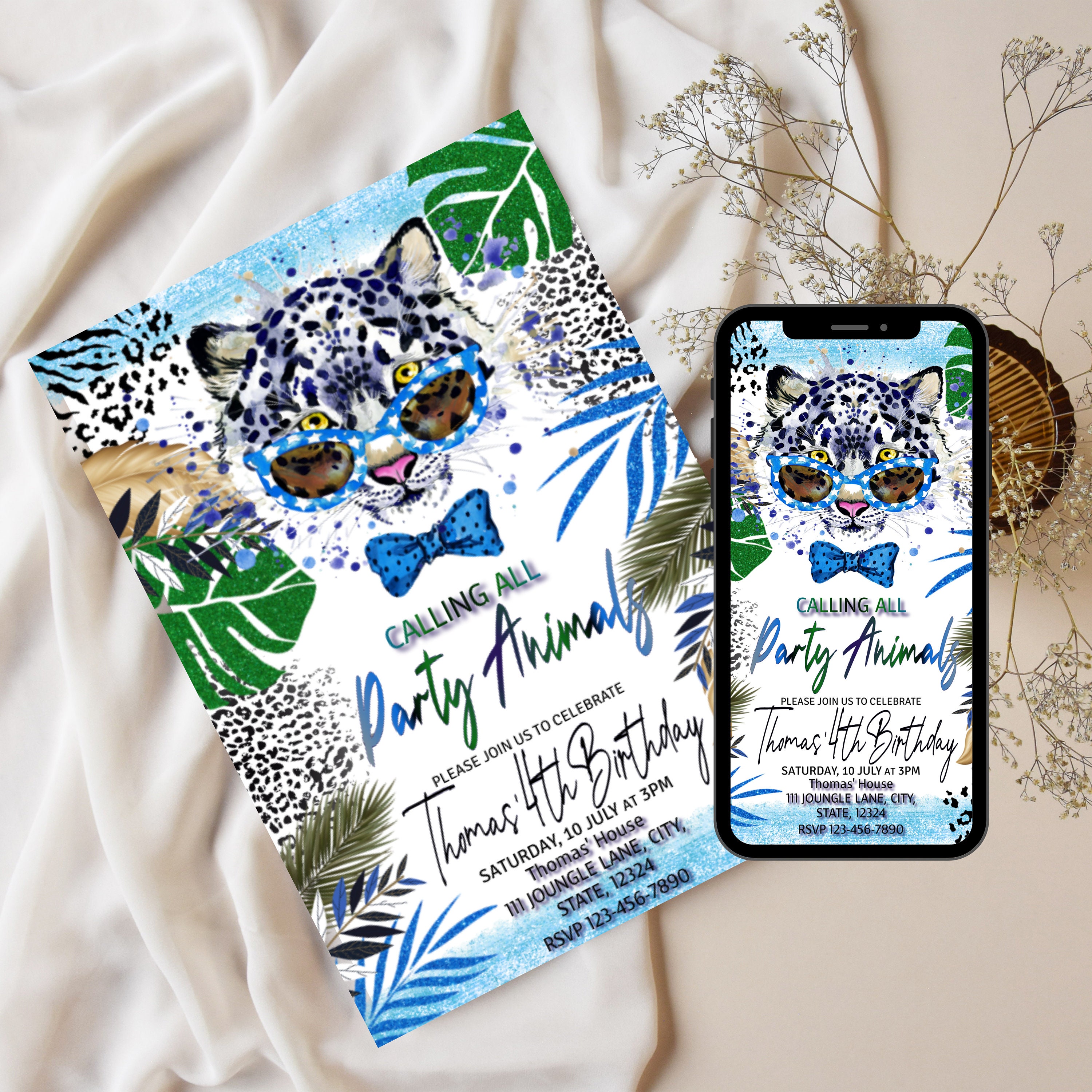 Cheetah Birthday Invitation, Calling All Party Animals, Leopard Print ...