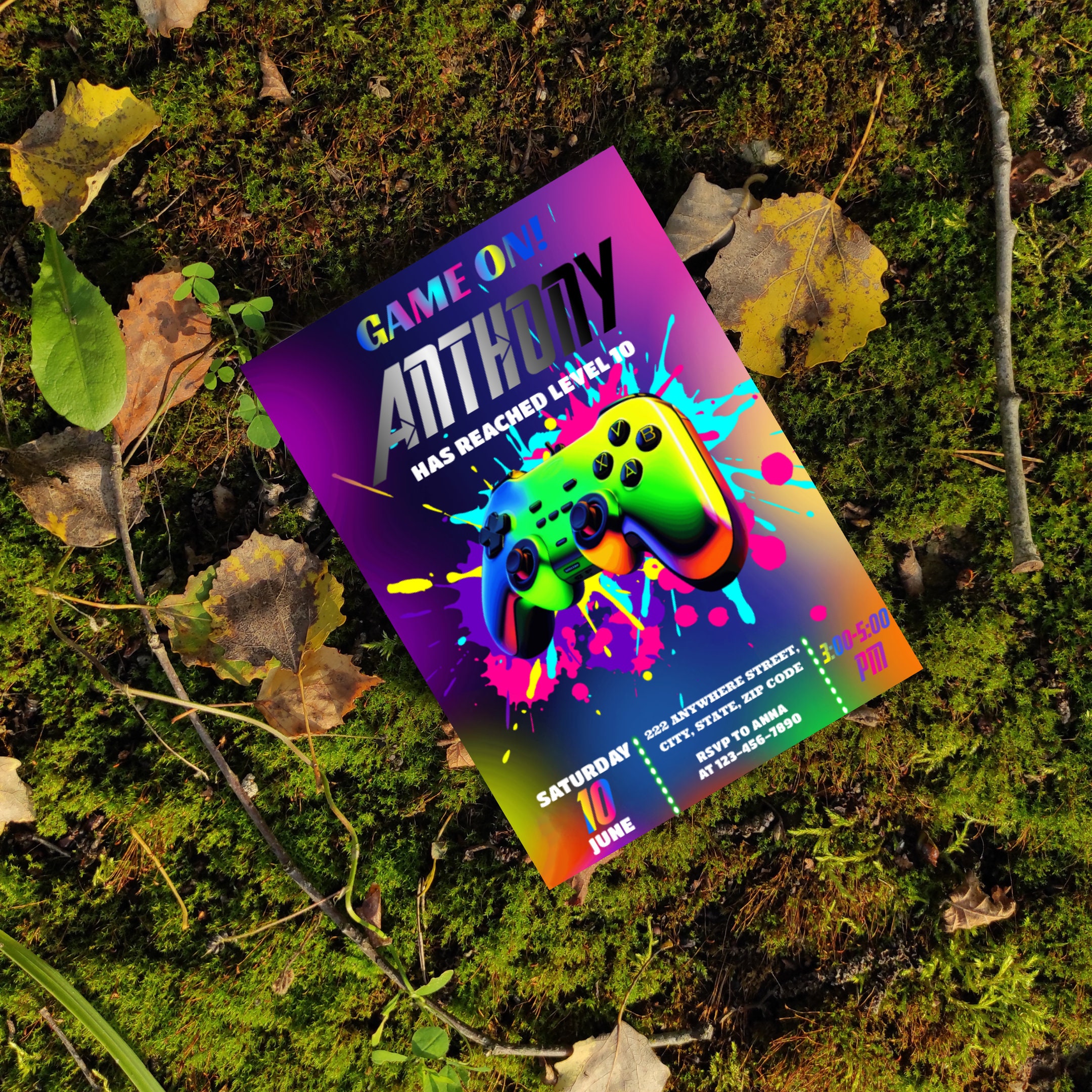 Video Game Birthday Invitation Template, Video Game Invitation, Neon ...