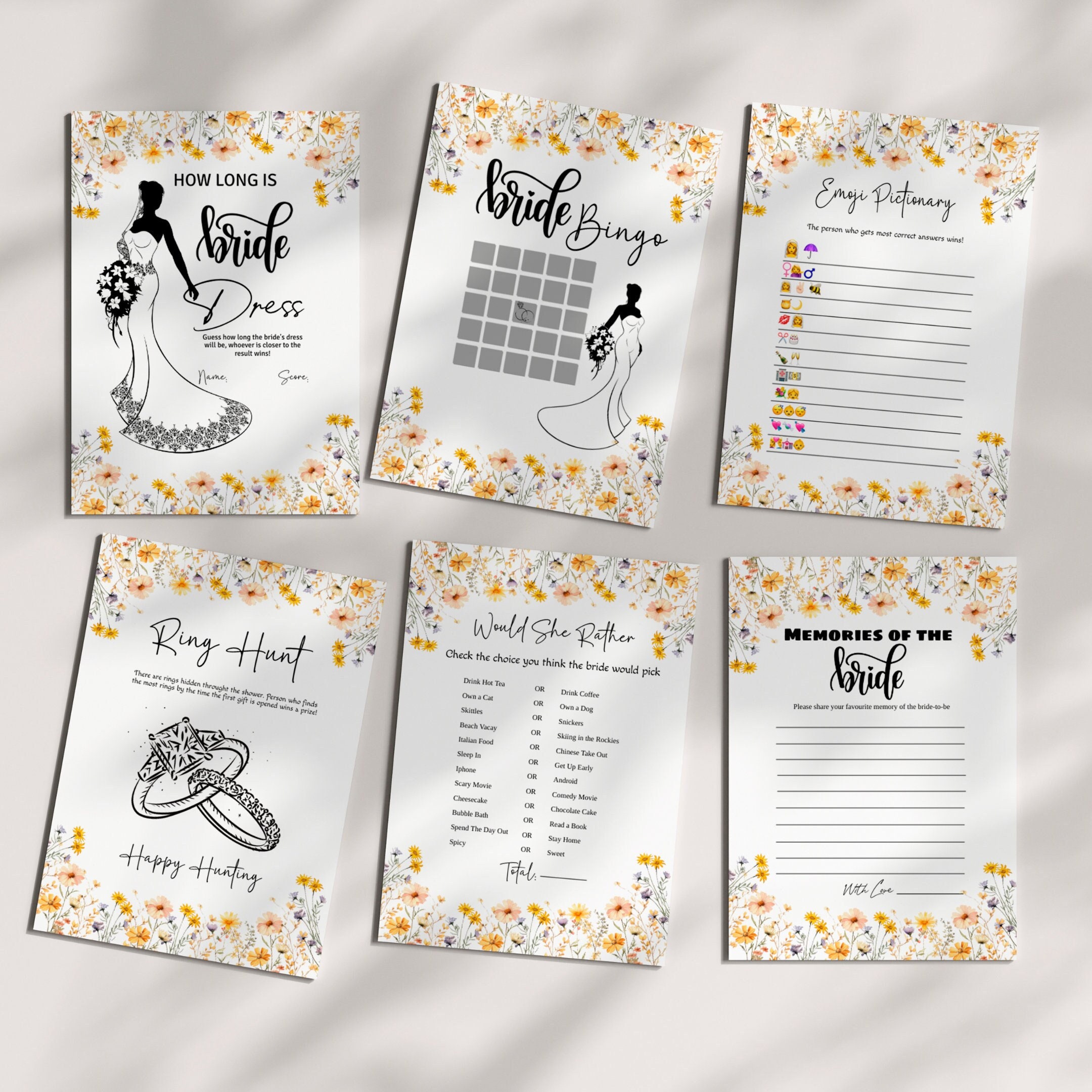 Editable Bridal Shower Games Bundle, Colorful Floral Bridal Shower ...