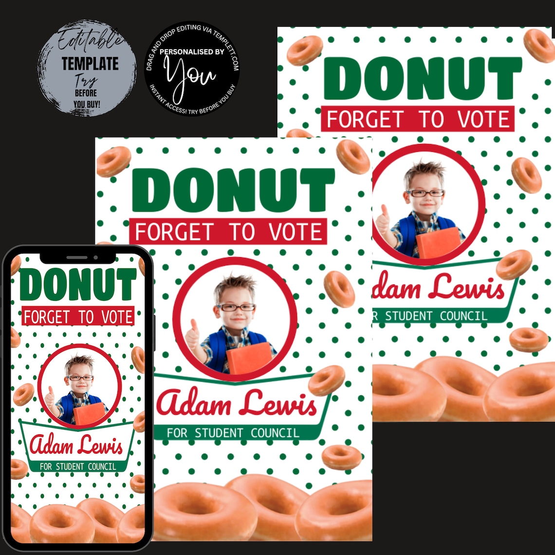 Donut Forget to Vote, Homecoming Queen Poster Sign, Class President ...