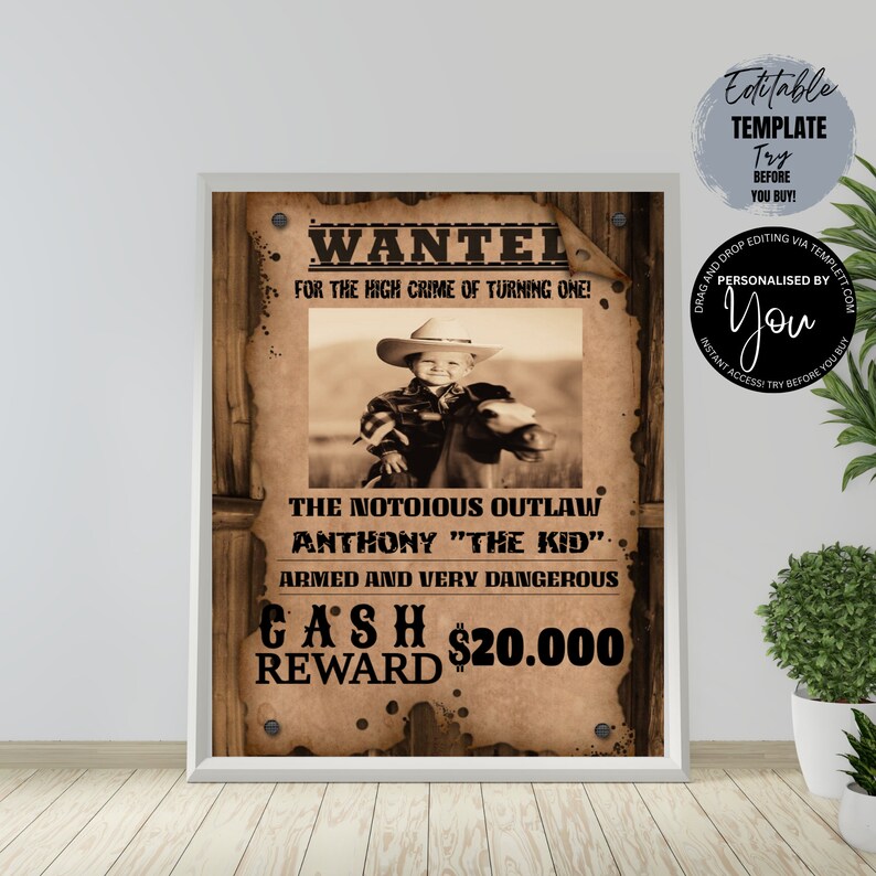 Wanted Birthday Sign, Wanted Birthday Poster, Cowboy Party, Cowboy ...