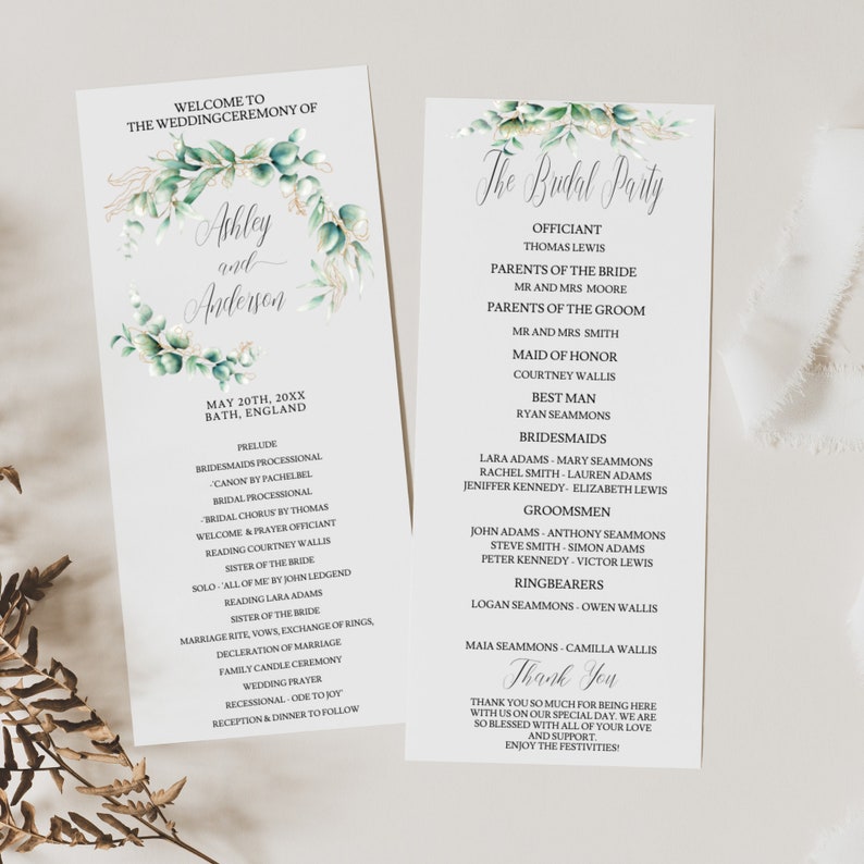 Greenery Wedding Program, Printable Wedding Ceremony Program, Geometric ...
