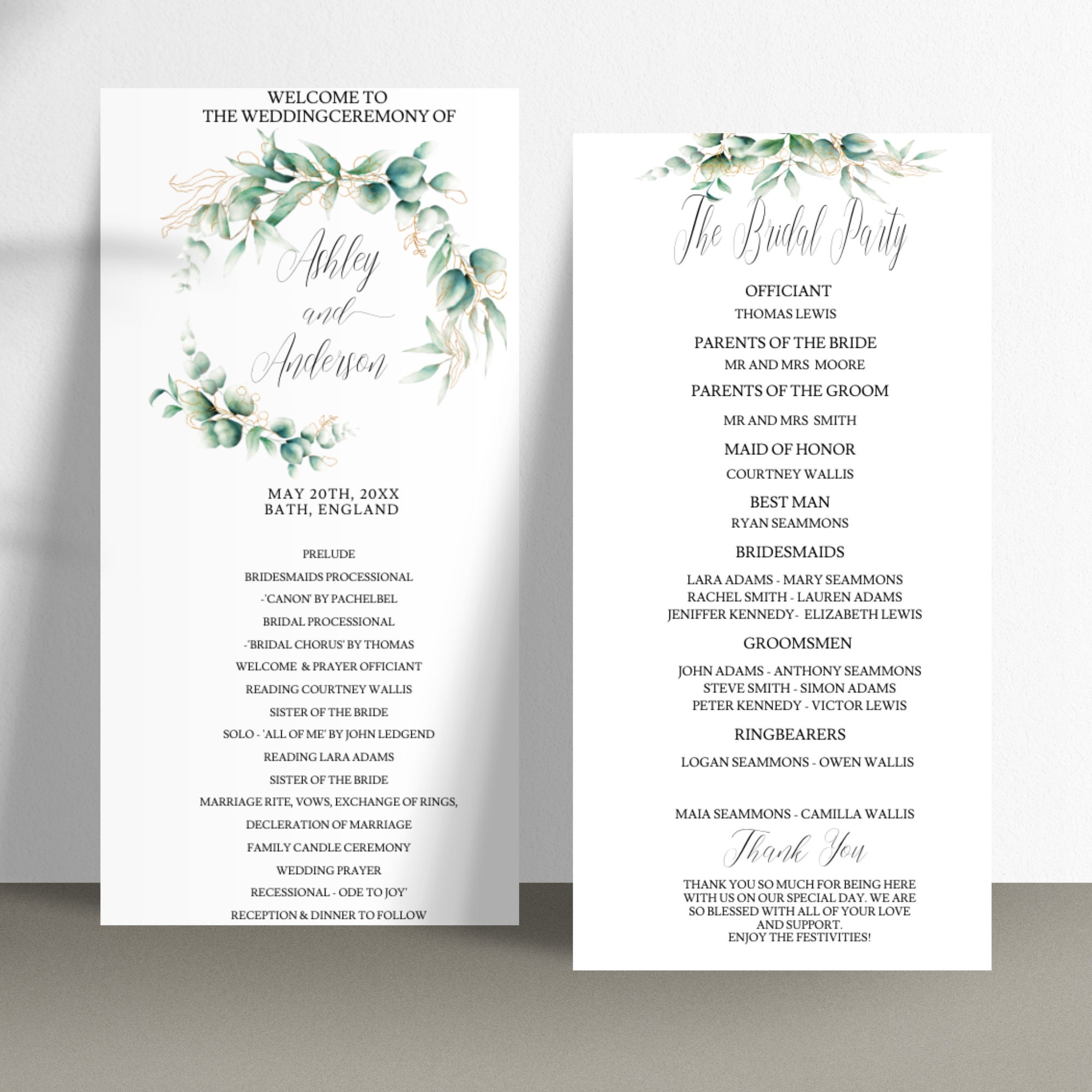 Greenery Wedding Program, Printable Wedding Ceremony Program, Geometric Wedding Program Template ...