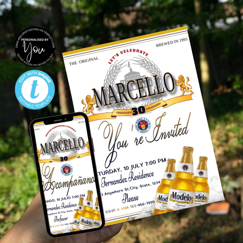 Modelo Beer Invitation Spanish & English, Digital Download, Modelo Invitation, Personalized ...