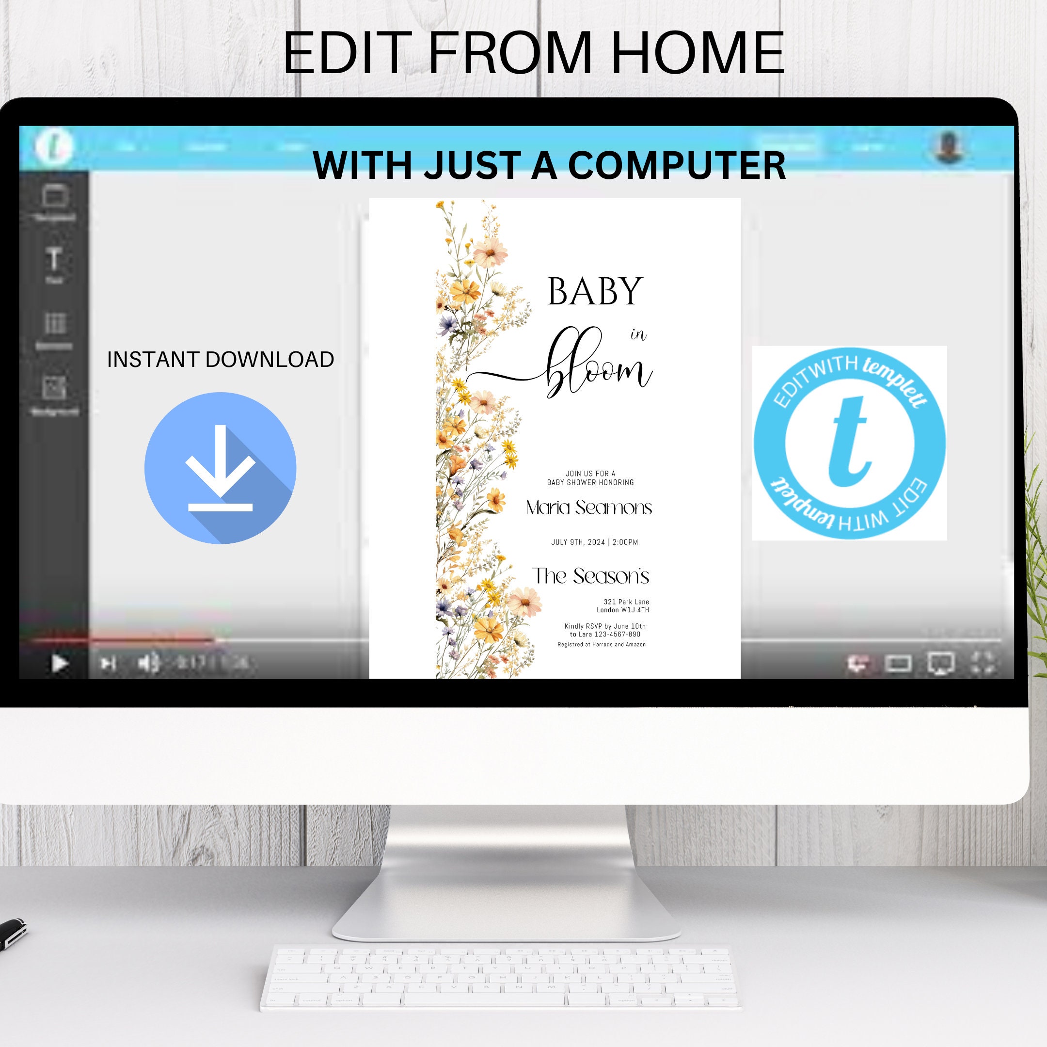 EDITABLE Baby in Bloom E-vite, E-vite Baby Shower Invitation ...