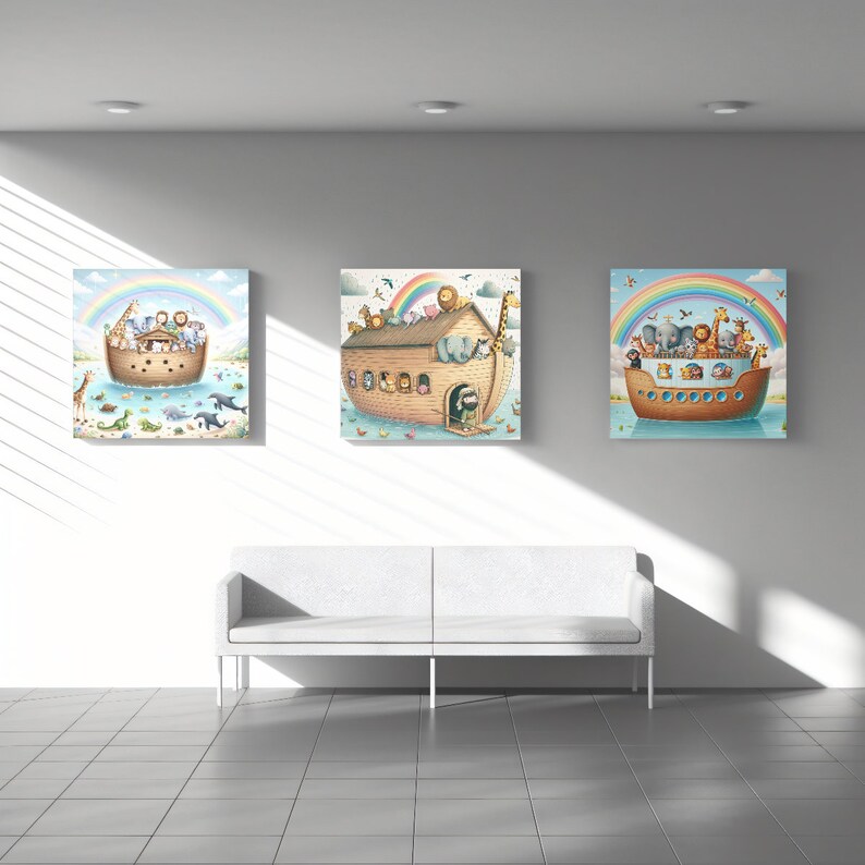 Noahs Ark Bible Story Children Nursery Painting, Christian Baby Shower ...